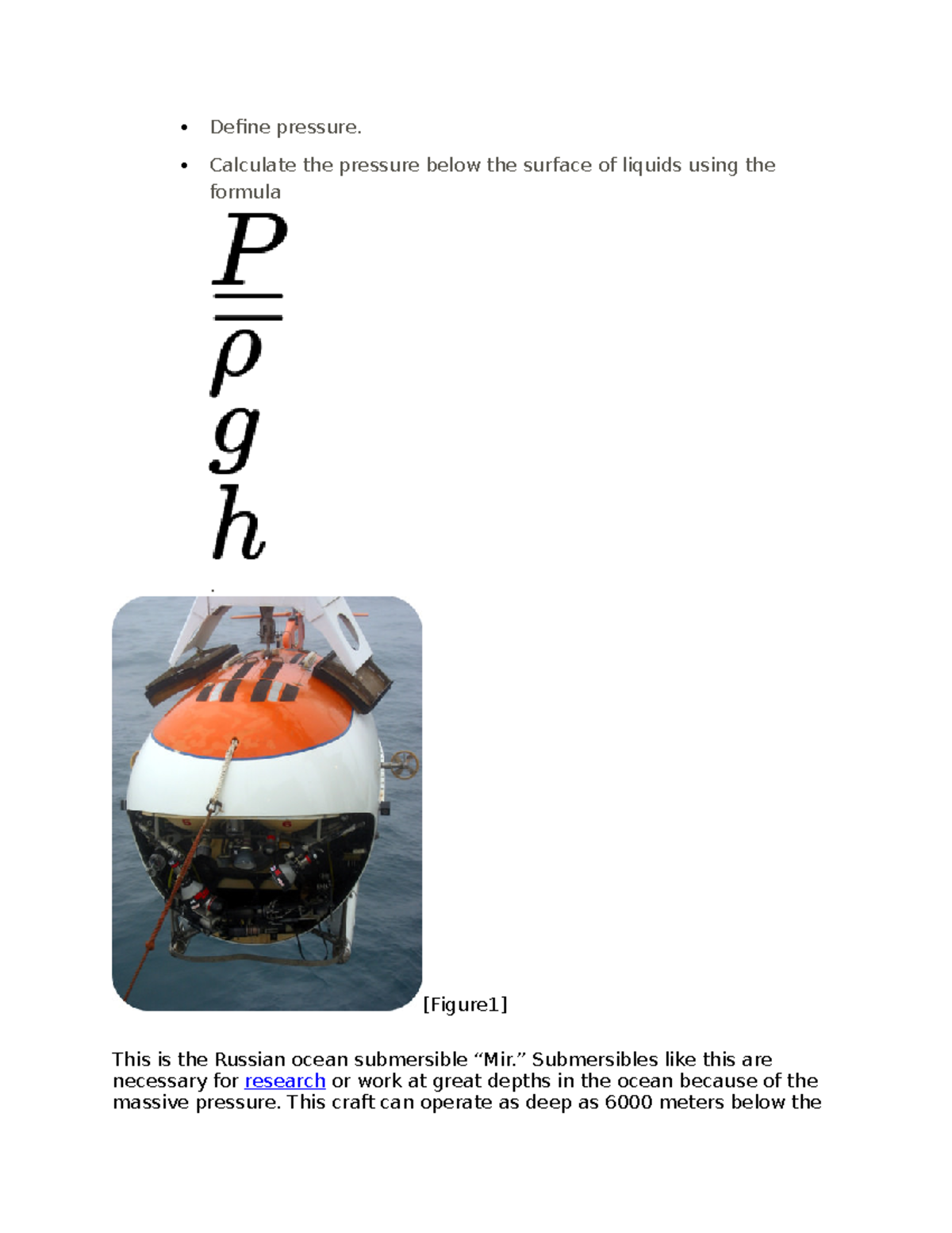 Science 55 - Notes - Define pressure. Calculate the pressure below the ...
