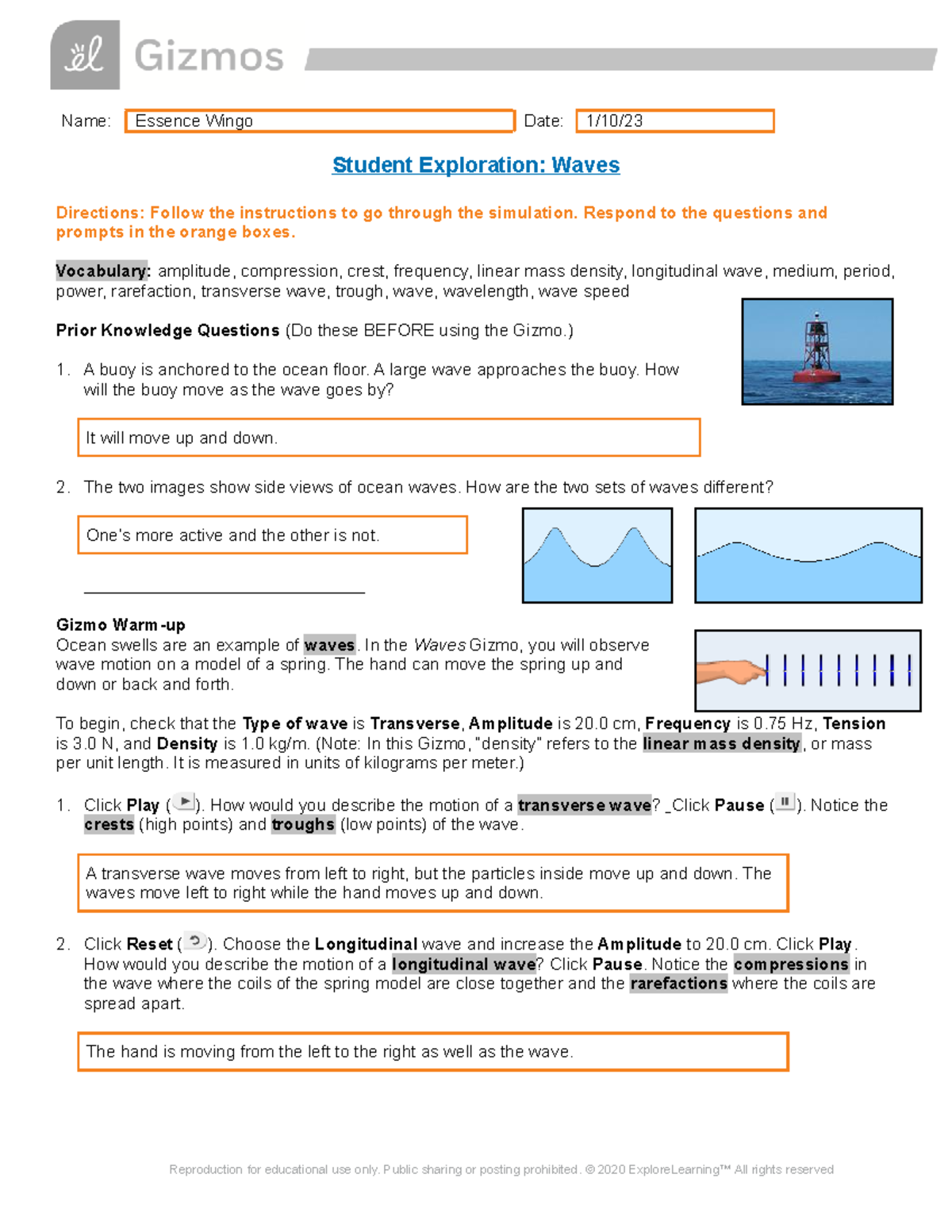 SE Assignment for - Name: Essence Wingo Date: 1/10/ Student Exploration ...