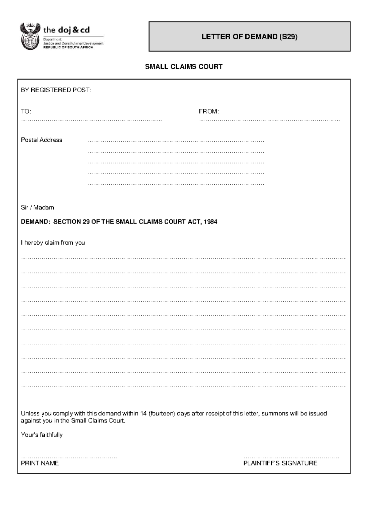 Scc Demand-S29 - A letter of demand in terms of s129 of the NCA 34 of ...