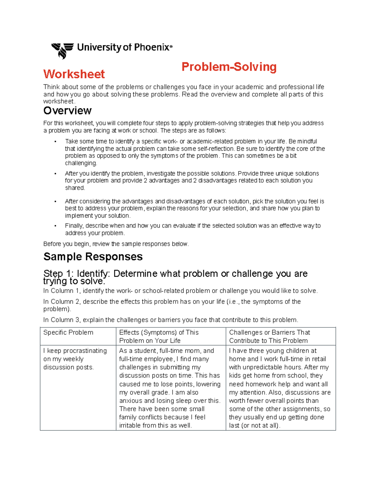 Psy110 v6 wk4 problem solving worksheet - Problem-Solving Worksheet ...