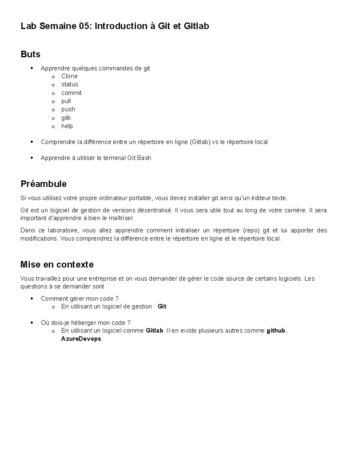 Lab semaine 05 (Introduction à Git et Gitlab) - Lab Semaine 05: Introduction à Git et Gitlab ...