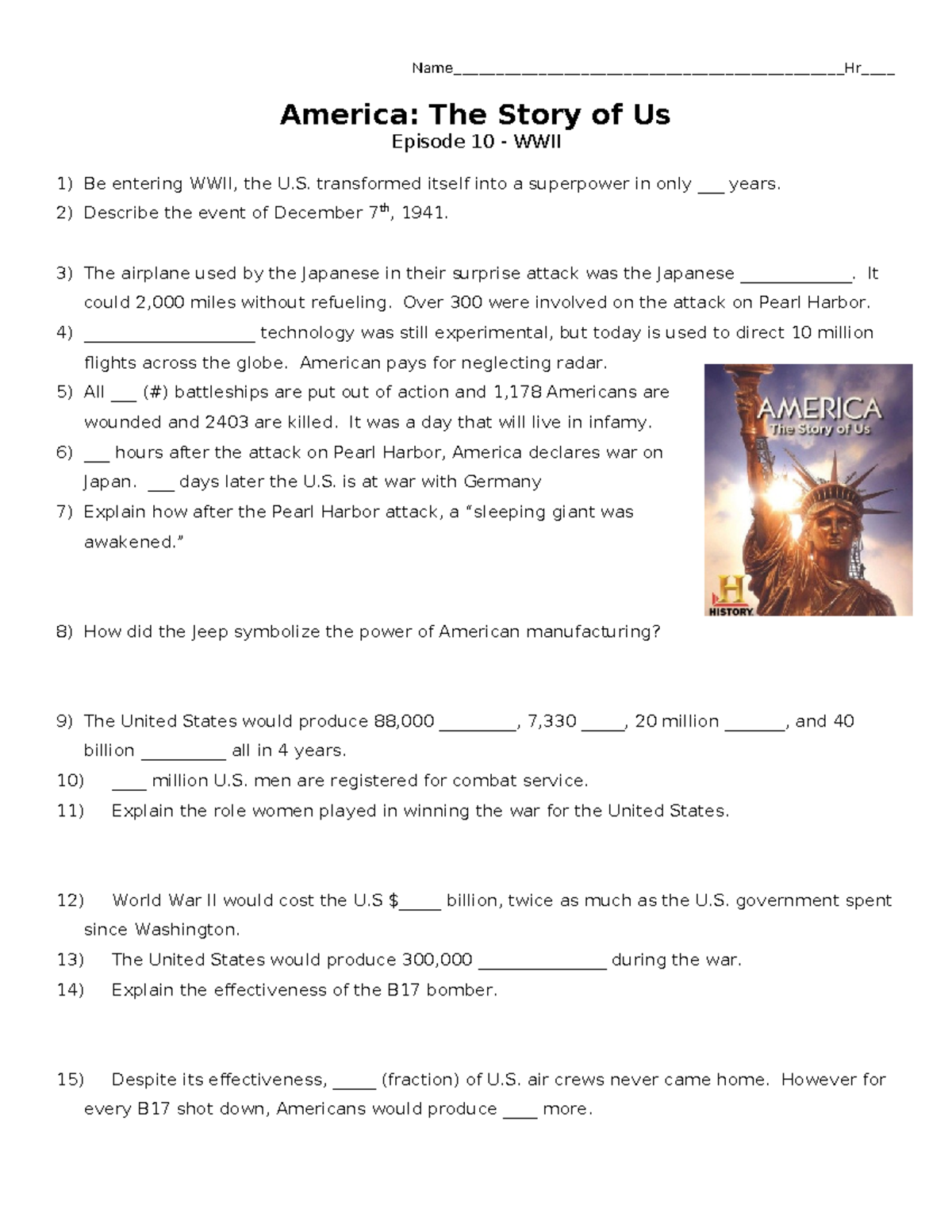 America The Storyof Us Wwiiepisode Video Guide - - Studocu