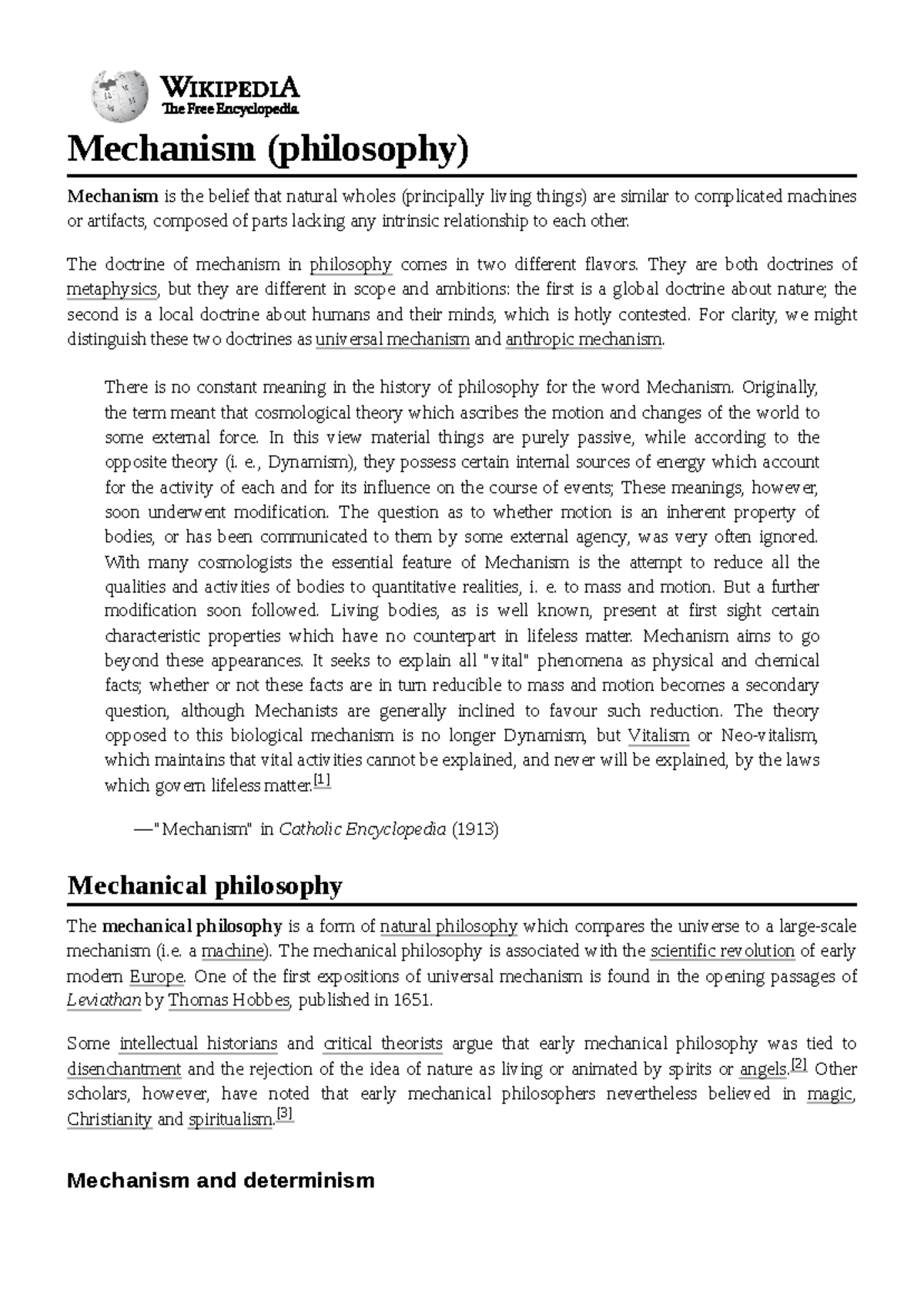 Mechanism (philosophy) - Mechanism (philosophy) Mechanism is the belief ...