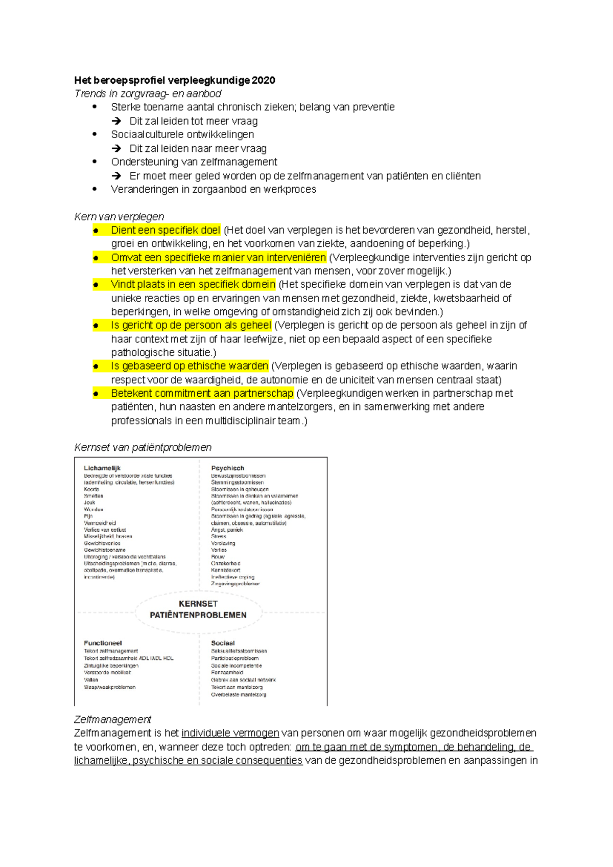Tentamen BS1&2 HSL - Het beroepsprofiel verpleegkundige 2020 Trends in zorgvraag- en aanbod ...