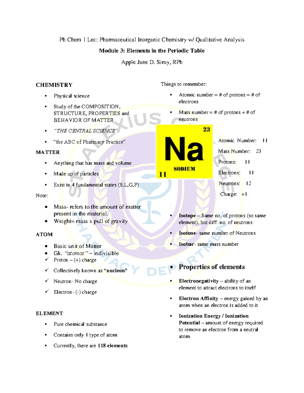 Elements in the Periodic Table (Group 1) - Ph Chem 1 Lec ...