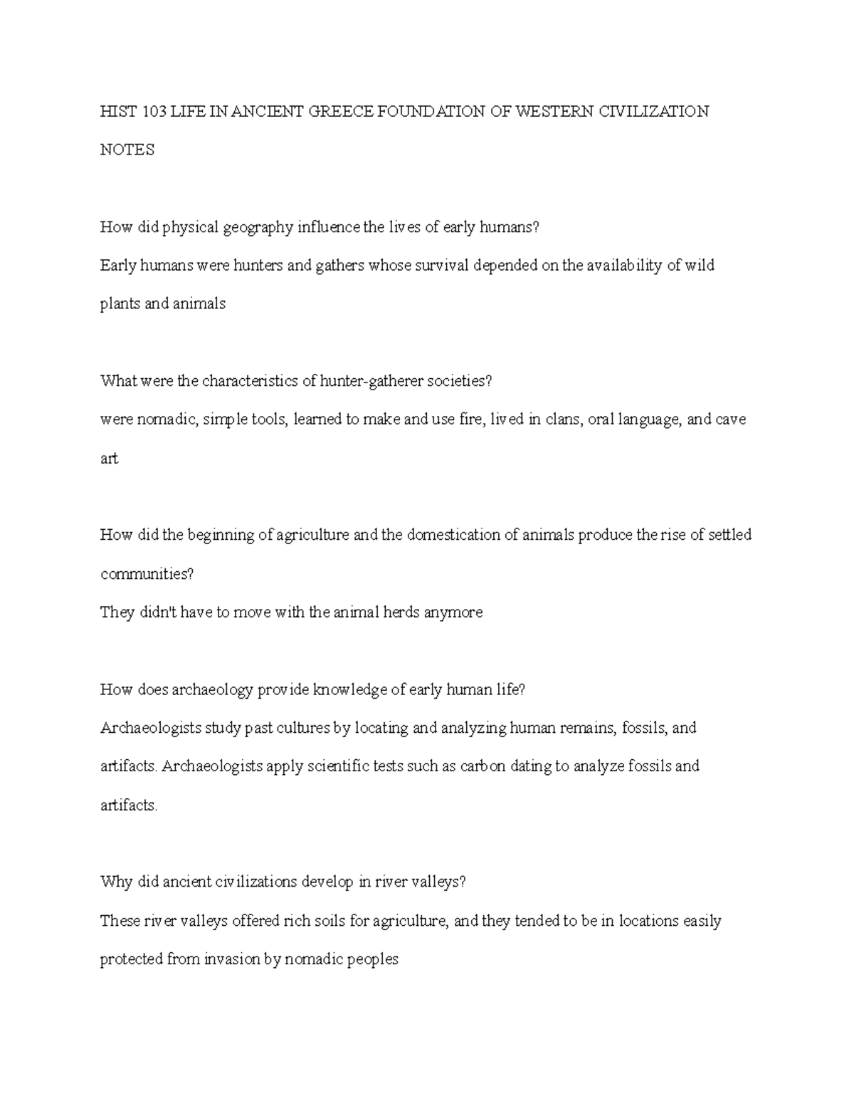 HIST 103 LIFE IN Ancient Greece Foundation OF Western Civilization ...