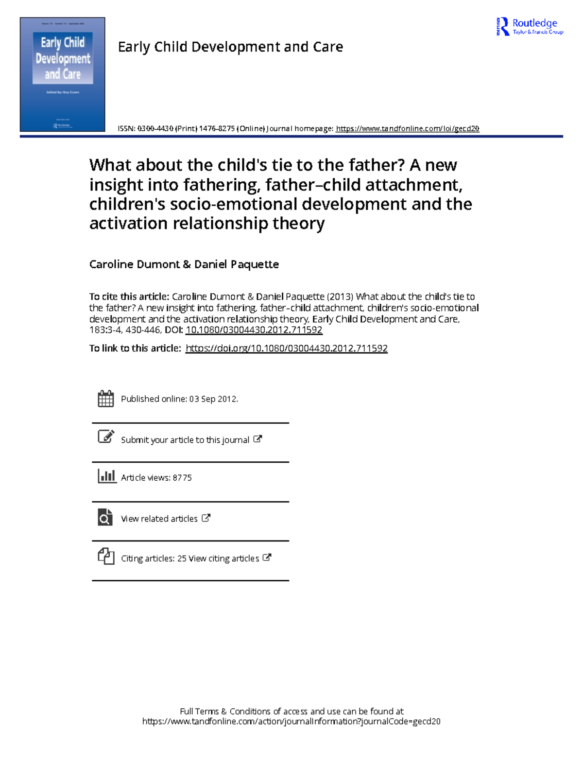 What about the child s tie to the father A new insight into fathering ...