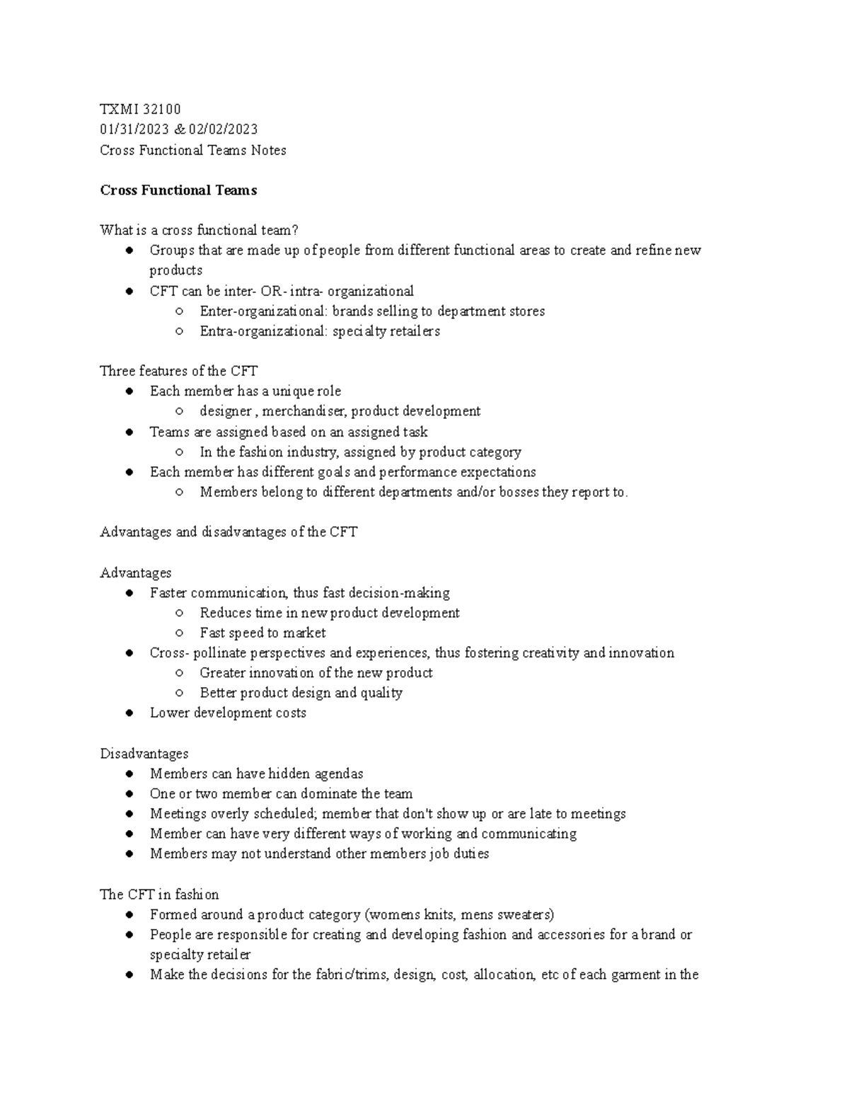 TXMI CFT Notes - TXMI 32100 01/31/2023 & 02/02/ Cross Functional Teams ...