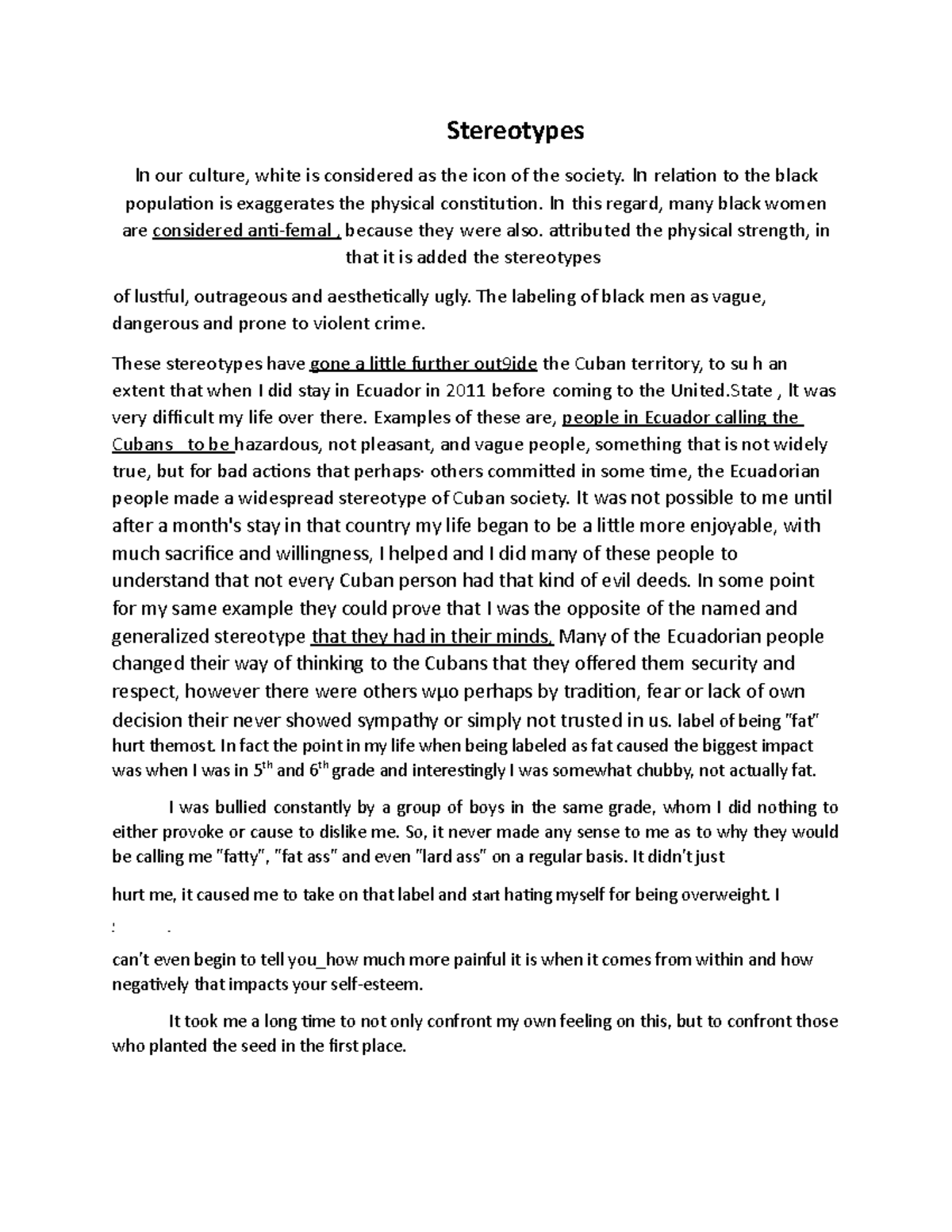 Document 45 - essay - Stereotypes In our culture, white is considered ...