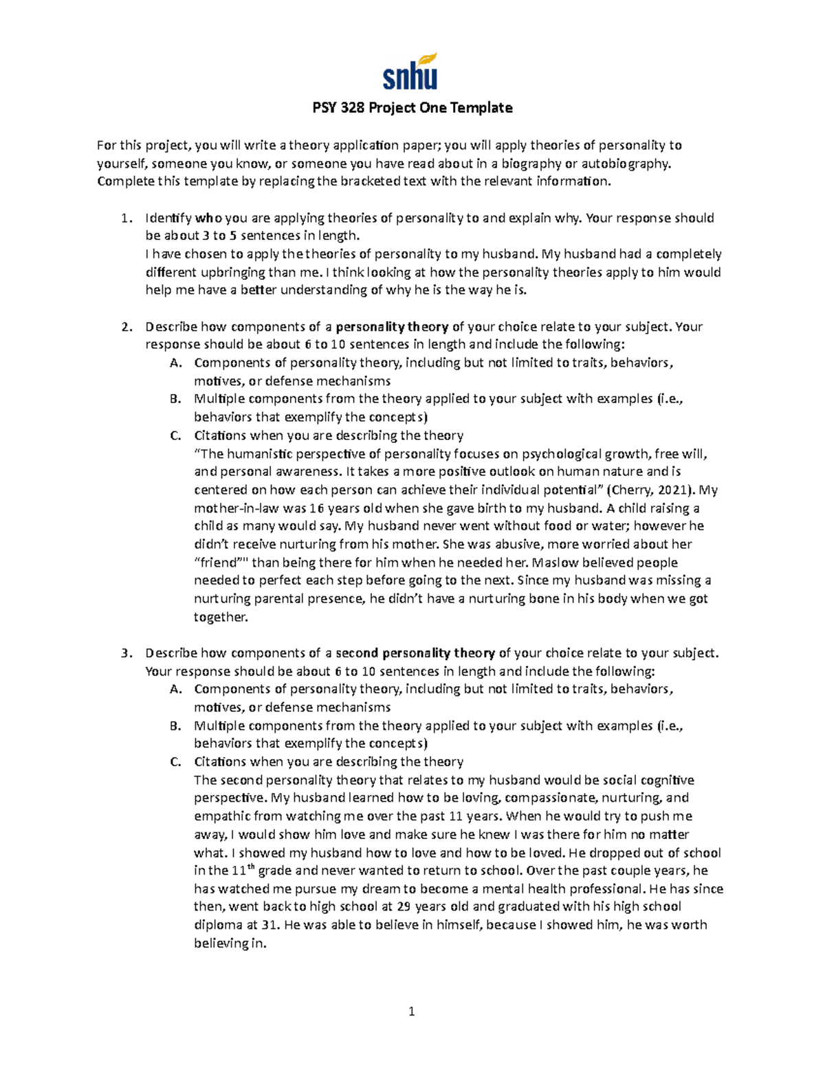 PSY 328 Project One Template - PSY 328 Project One Template For this ...