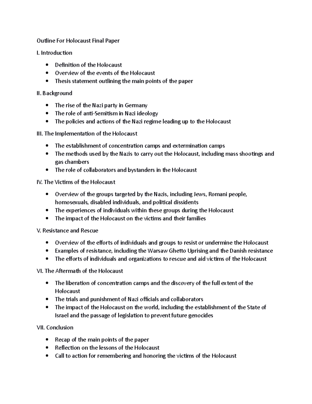 Outline Holocaust Final Paper - Outline For Holocaust Final Paper I ...