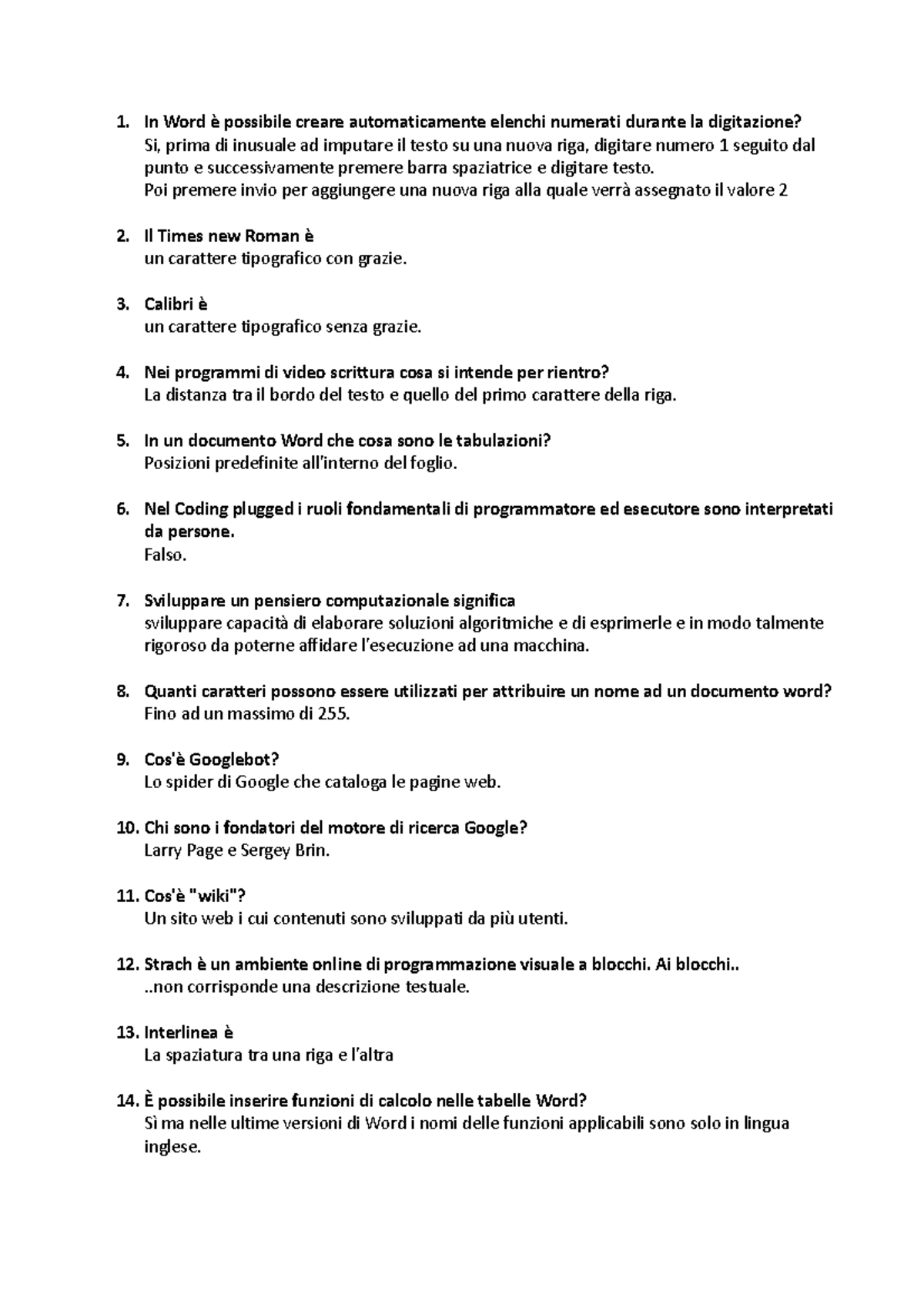 Domande INFO - In Word è possibile creare automaticamente elenchi ...