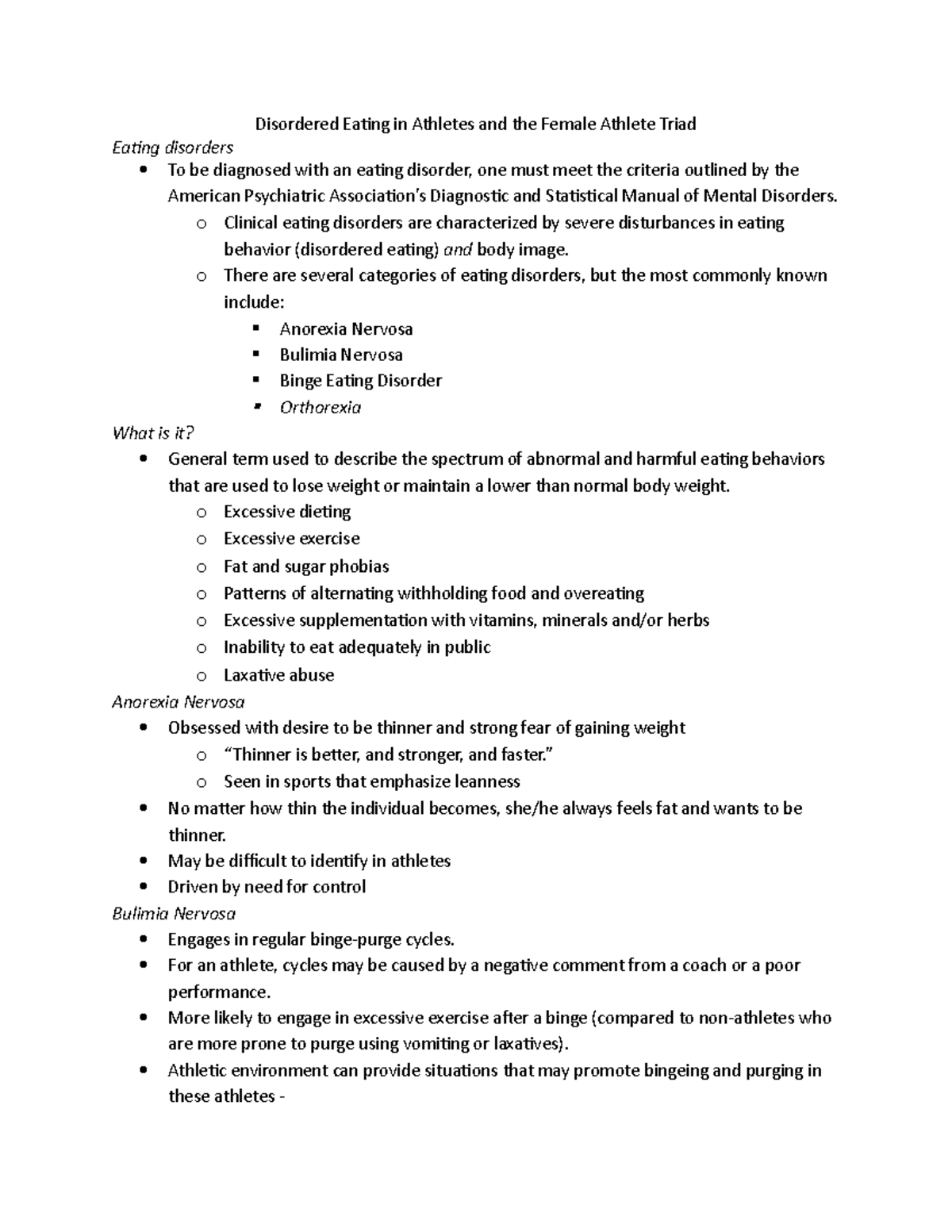 Disordered Eating in Athletes and the Female Athlete Triad - o Clinical ...