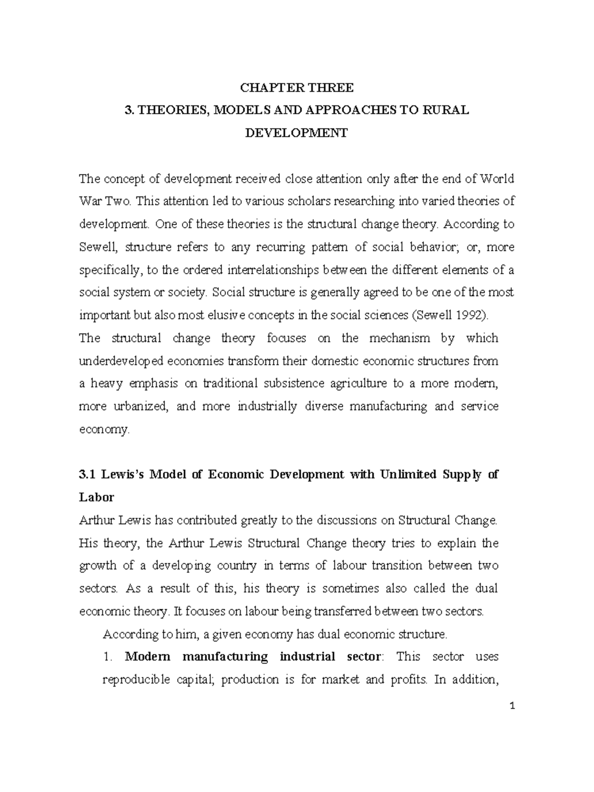 Chap rural development economics - CHAPTER THREE 3. THEORIES, MODELS ...