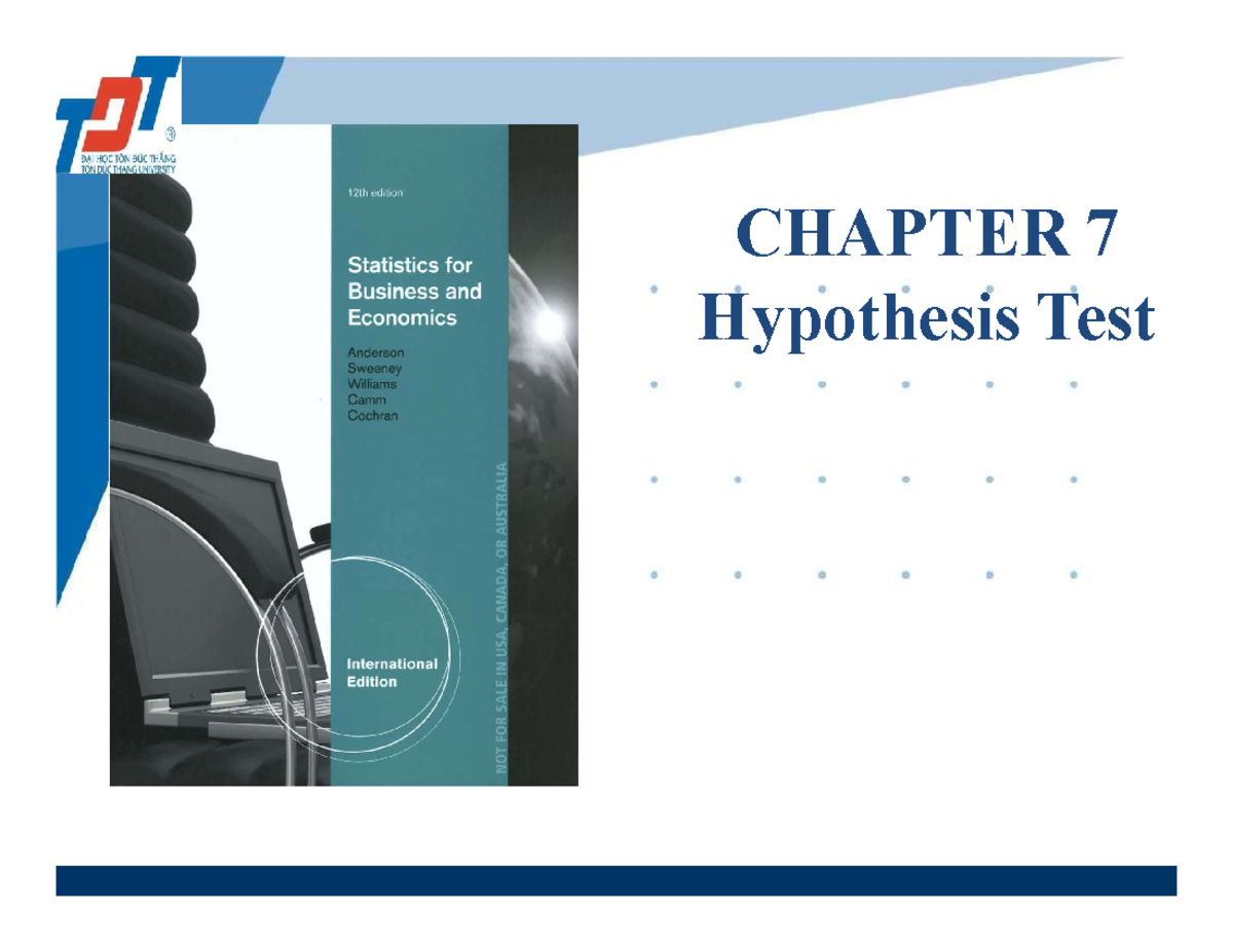 Chapter 7. Hypothesis Testing - CHAPTER 7 Hypothesis Test Content of ...