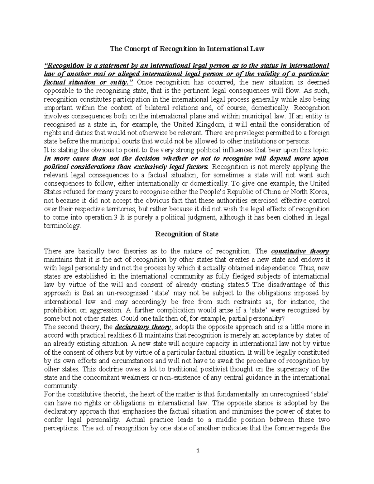 Recognition of government and state copy - The Concept of Recognition ...