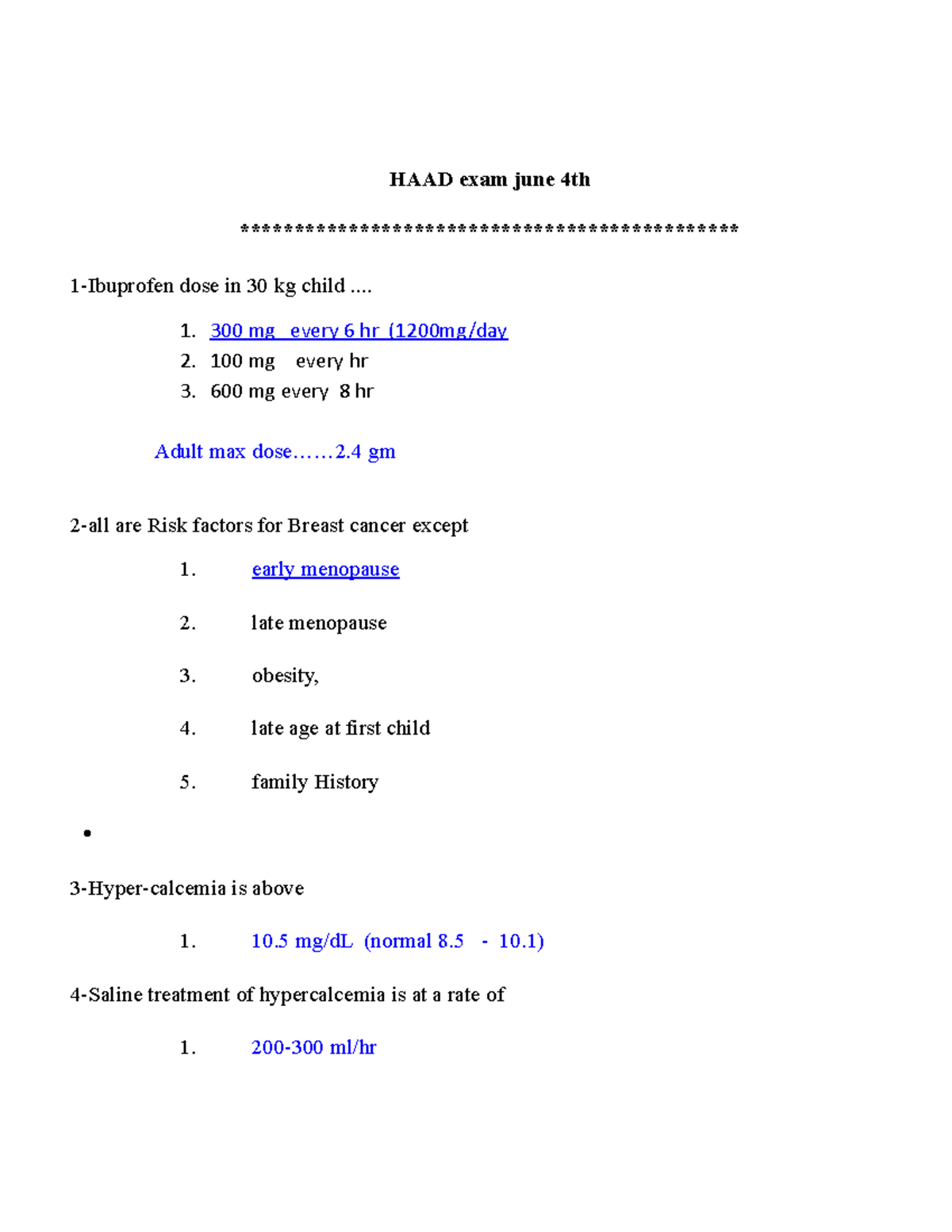 HAAD EXAM JUNE 4-2011 - REVIEWER - HAAD exam june 4th 1-Ibuprofen dose ...