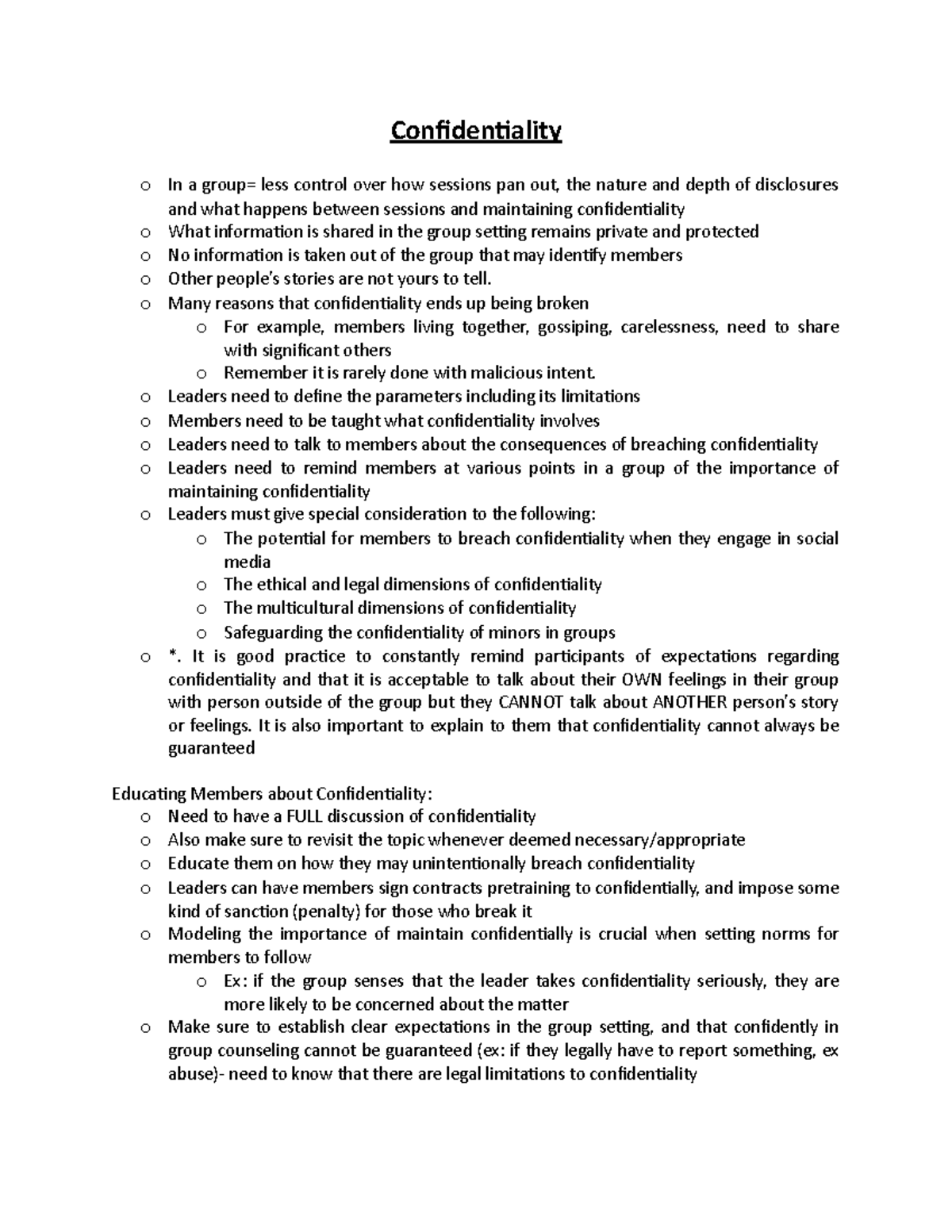 Confidentiality - lecture notes - Confidentiality o In a group= less ...