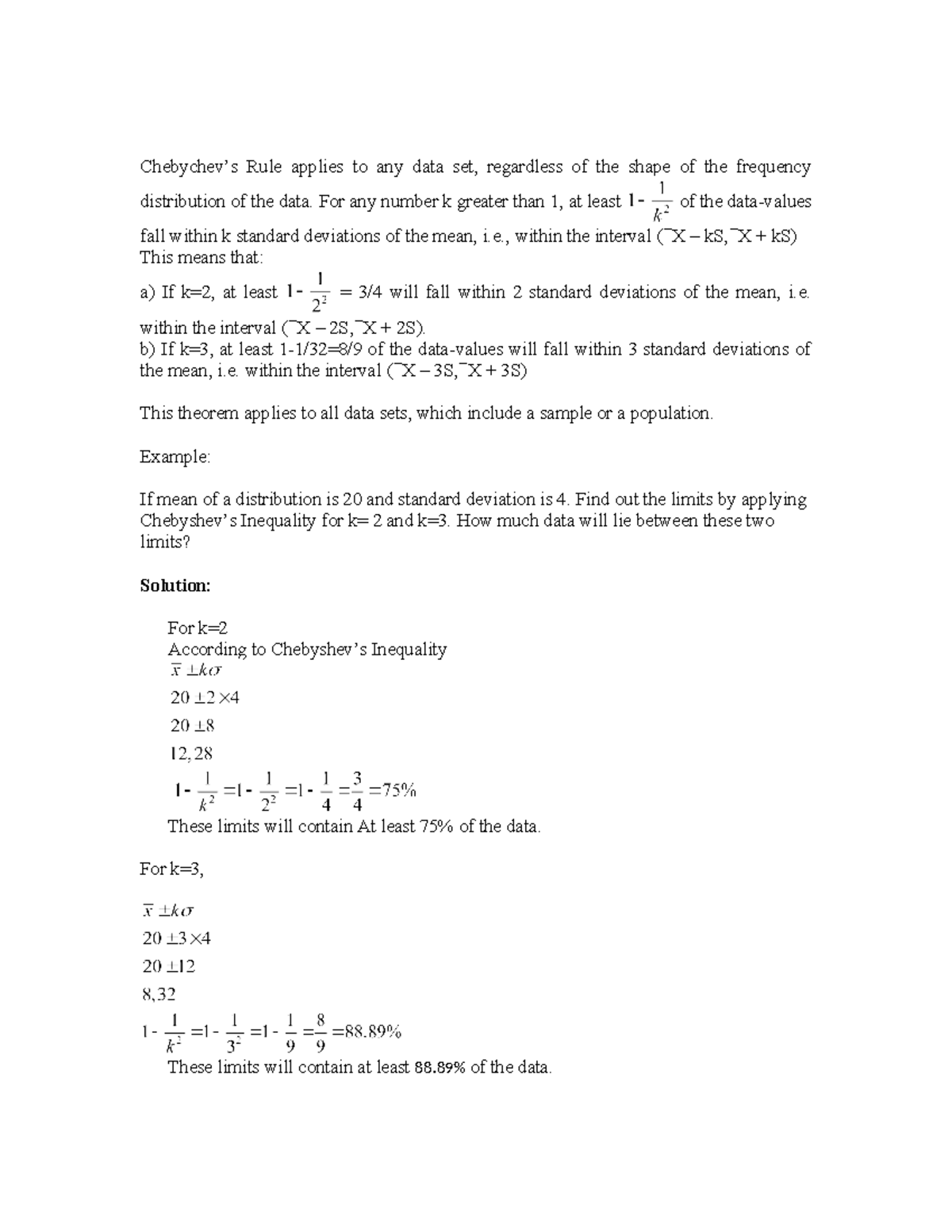 Chebychevâ€™s Rule with example - Chebychev’s Rule applies to any data ...