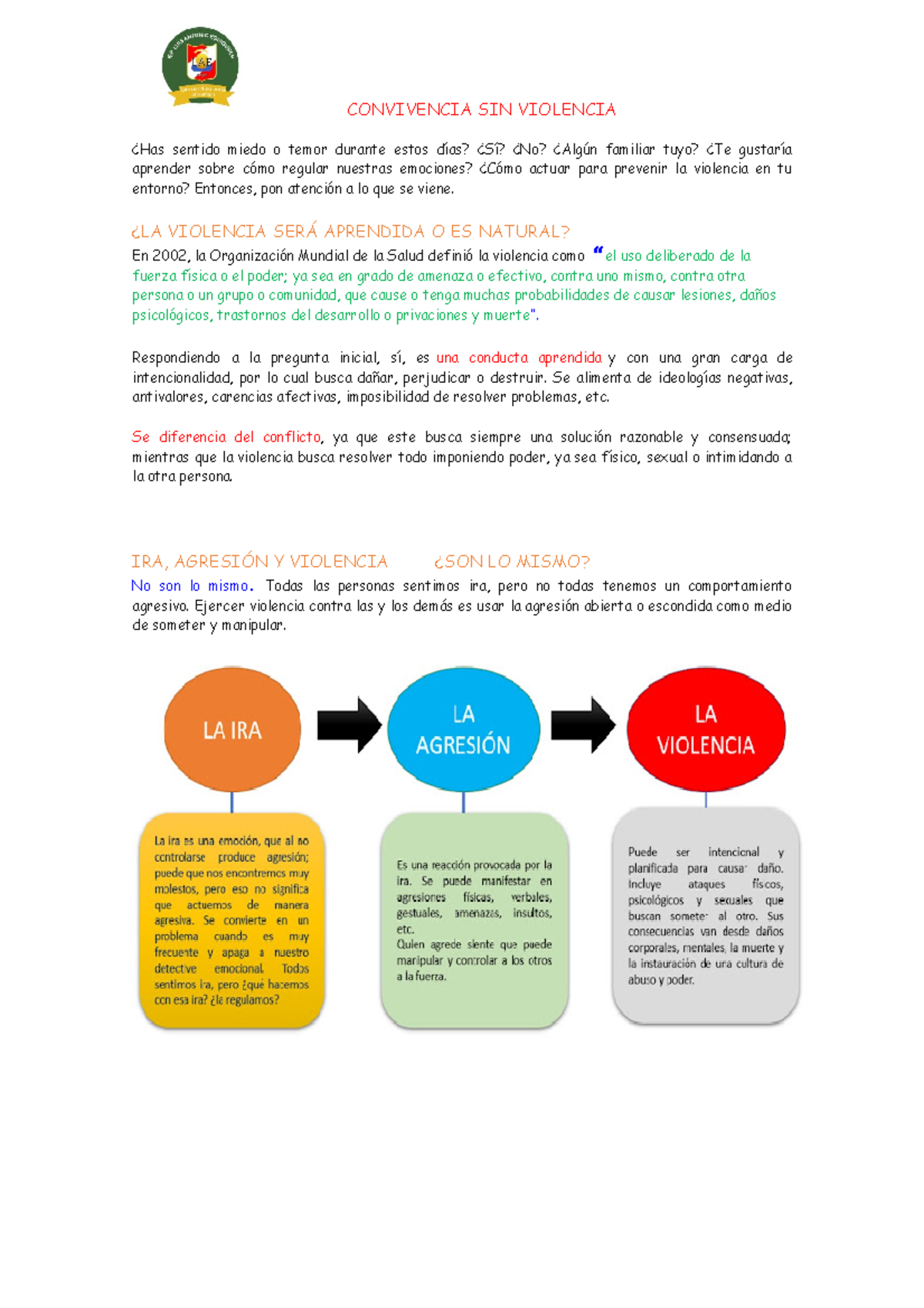 Convivencia SIN Violencia - CONVIVENCIA SIN VIOLENCIA ¿Has sentido miedo o temor durante estos ...