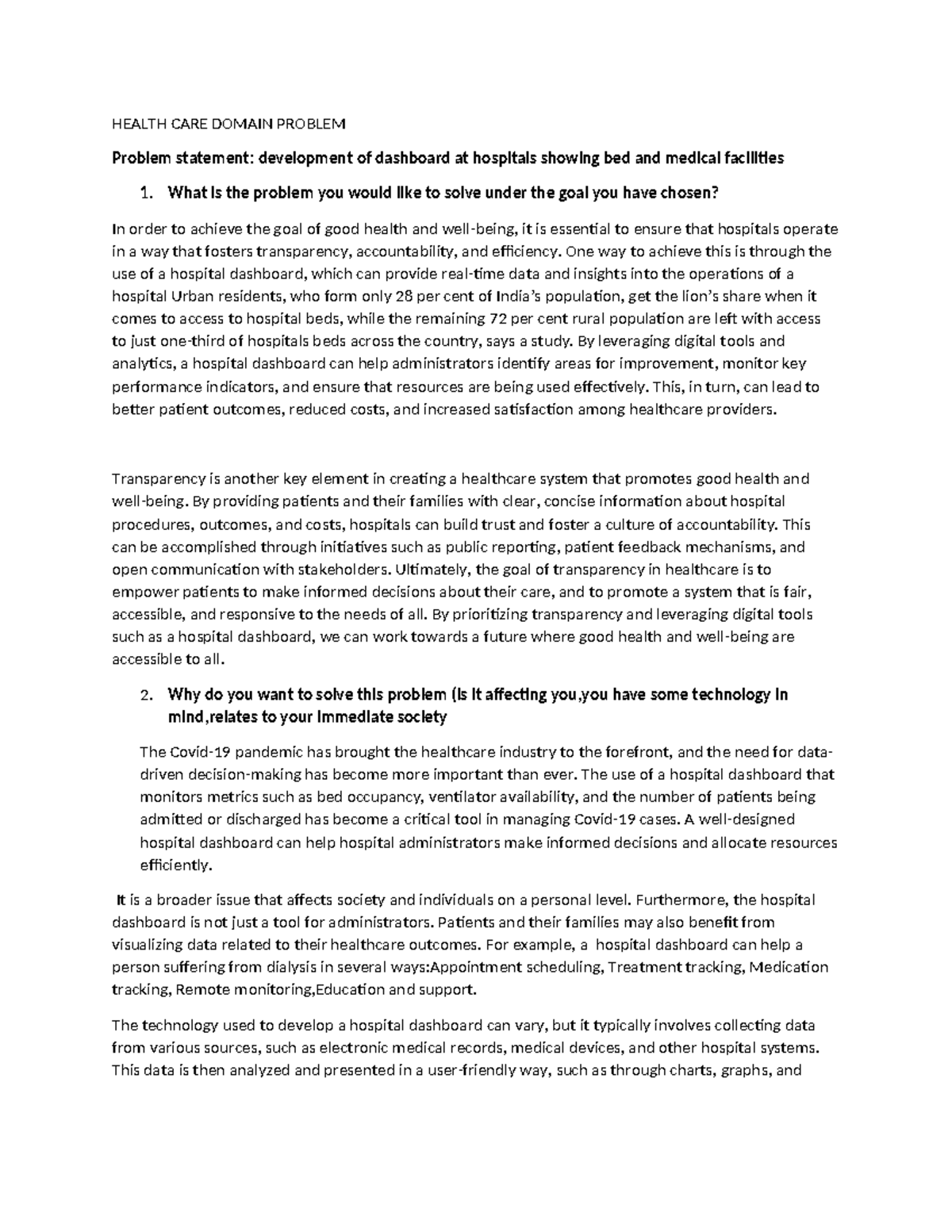 Health care and domain problem - HEALTH CARE DOMAIN PROBLEM Problem ...