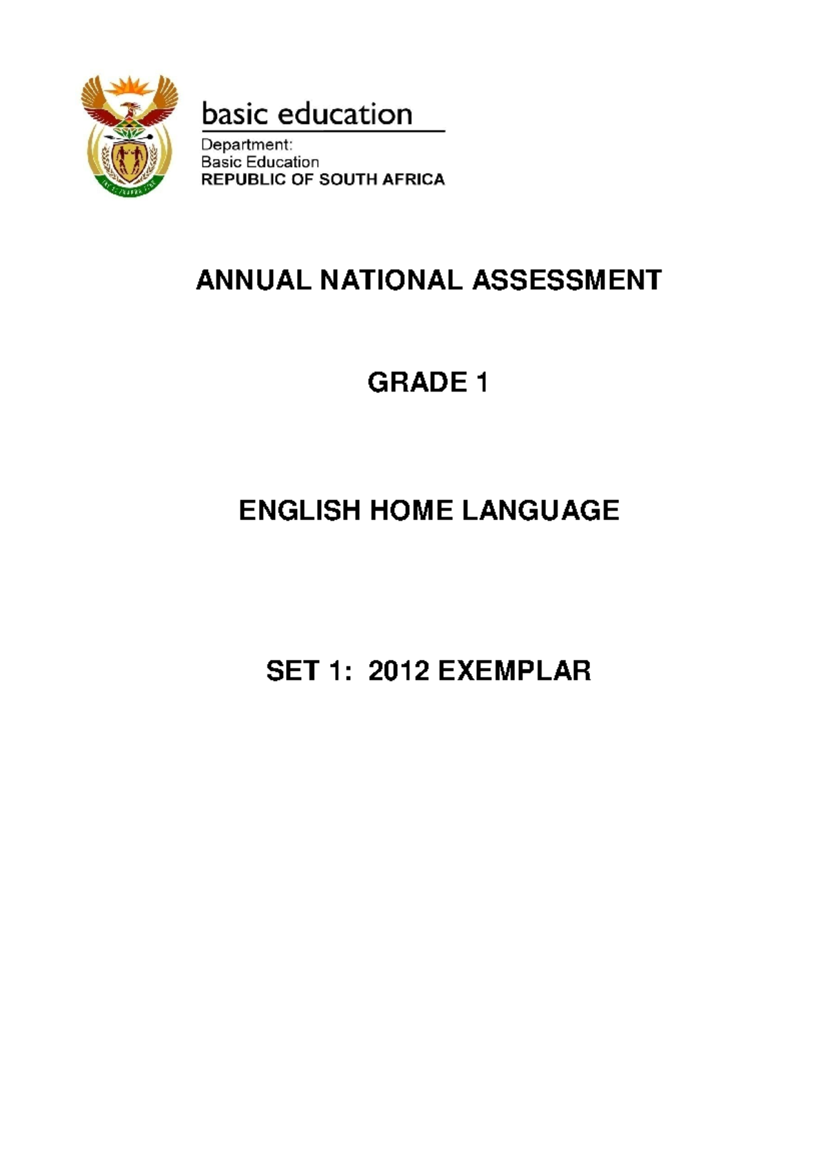 English Grade 1 - Good - ANNUAL NATIONAL ASSESSMENT GRADE 1 ENGLISH ...