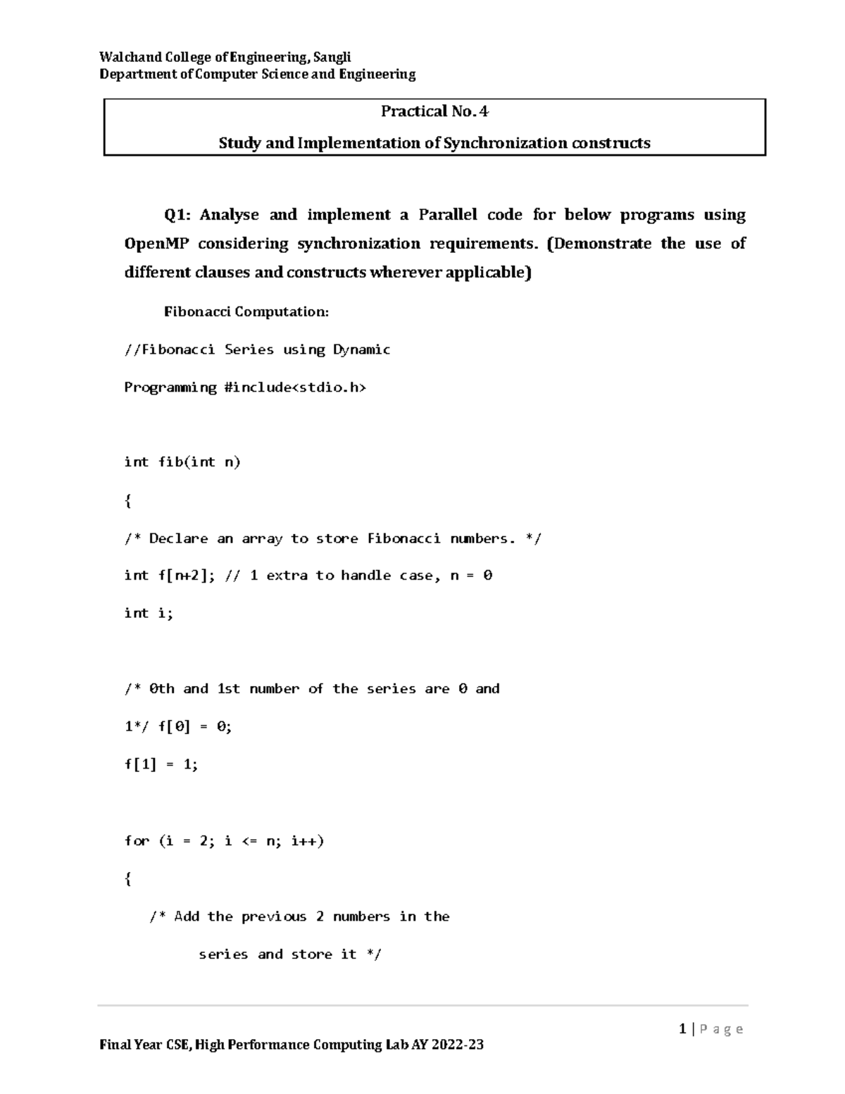 HPC Practical No. 4 - jnjj - Walchand College of Engineering, Sangli ...