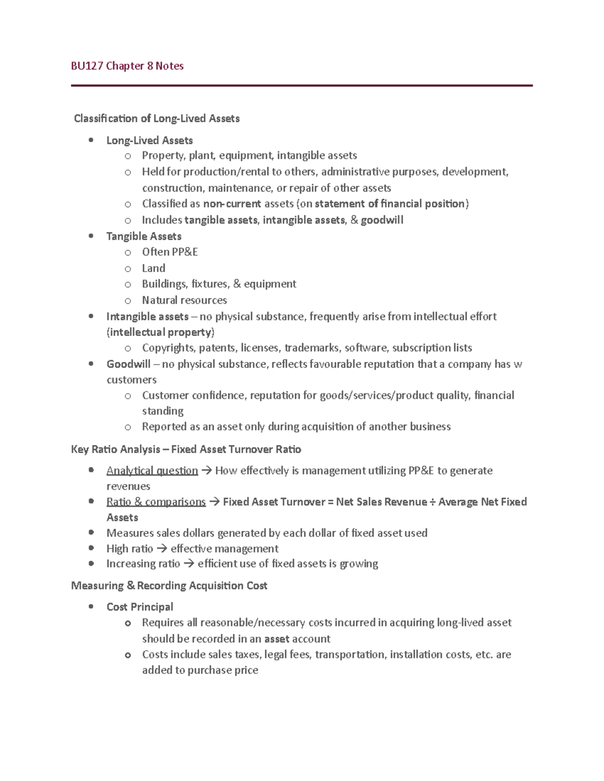 Chapter 8 Notes - 999 - BU127 Chapter 8 Notes Classi昀椀ca琀椀on of Long ...