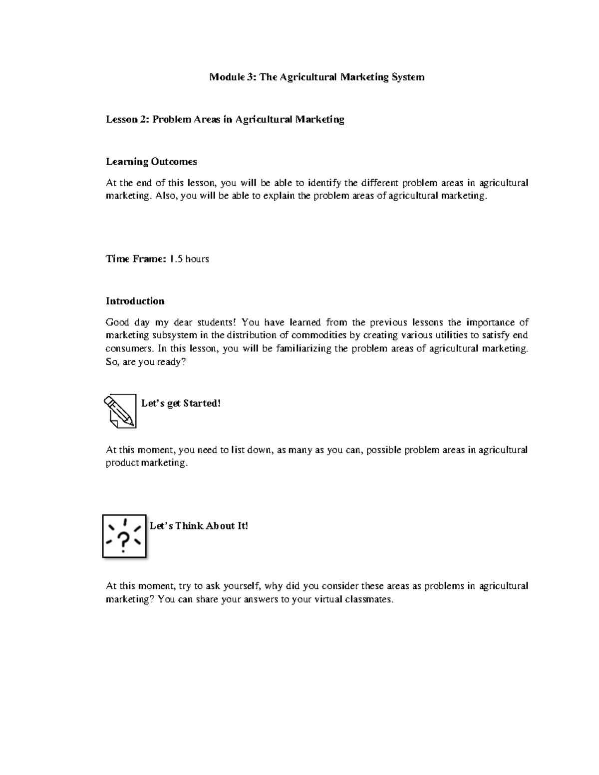 Module 3 Lesson 2 Problem Areas in Agri Mktg - Module 3: The ...