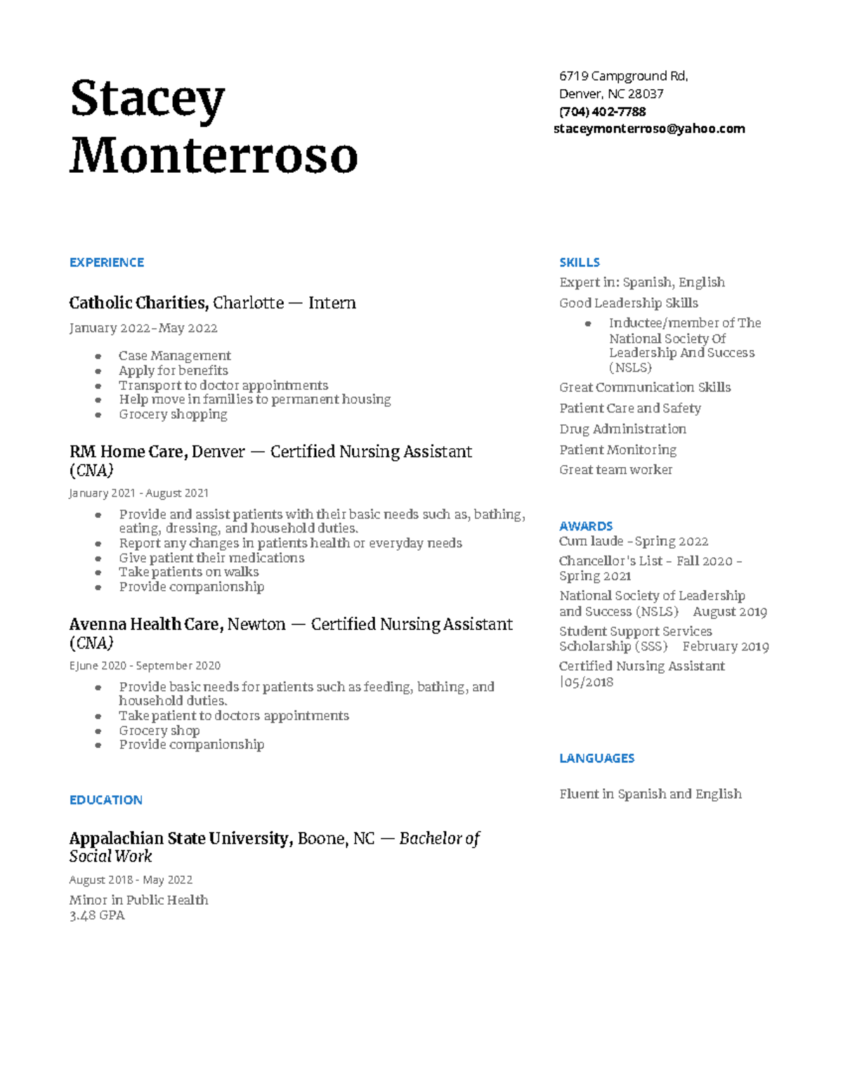 Stacey Monterroso Resume 2023 - Stacey Monterroso 6719 Campground Rd ...