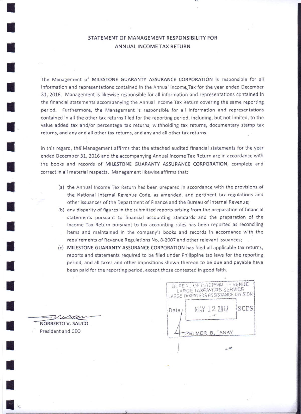 Statement of Management Responsibility - Accountancy - Studocu