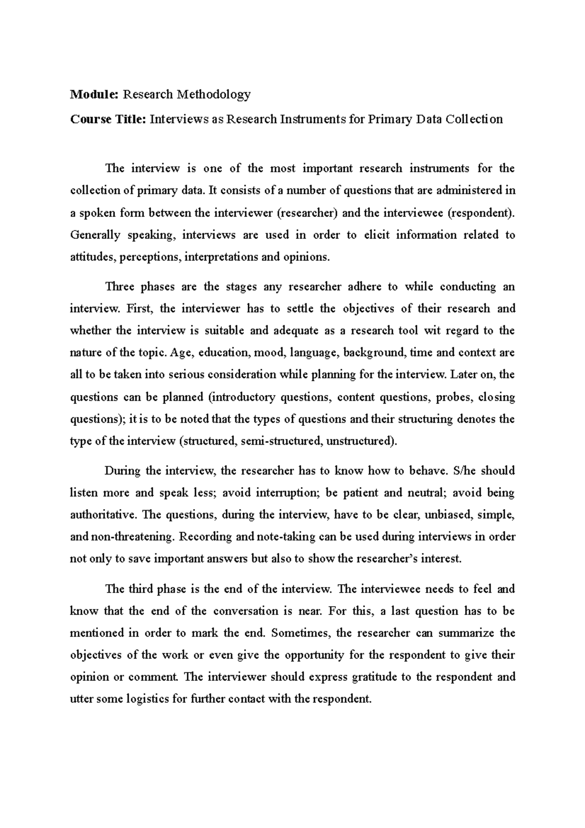 Interviews as Research Instruments for Primary Data Collection - It ...