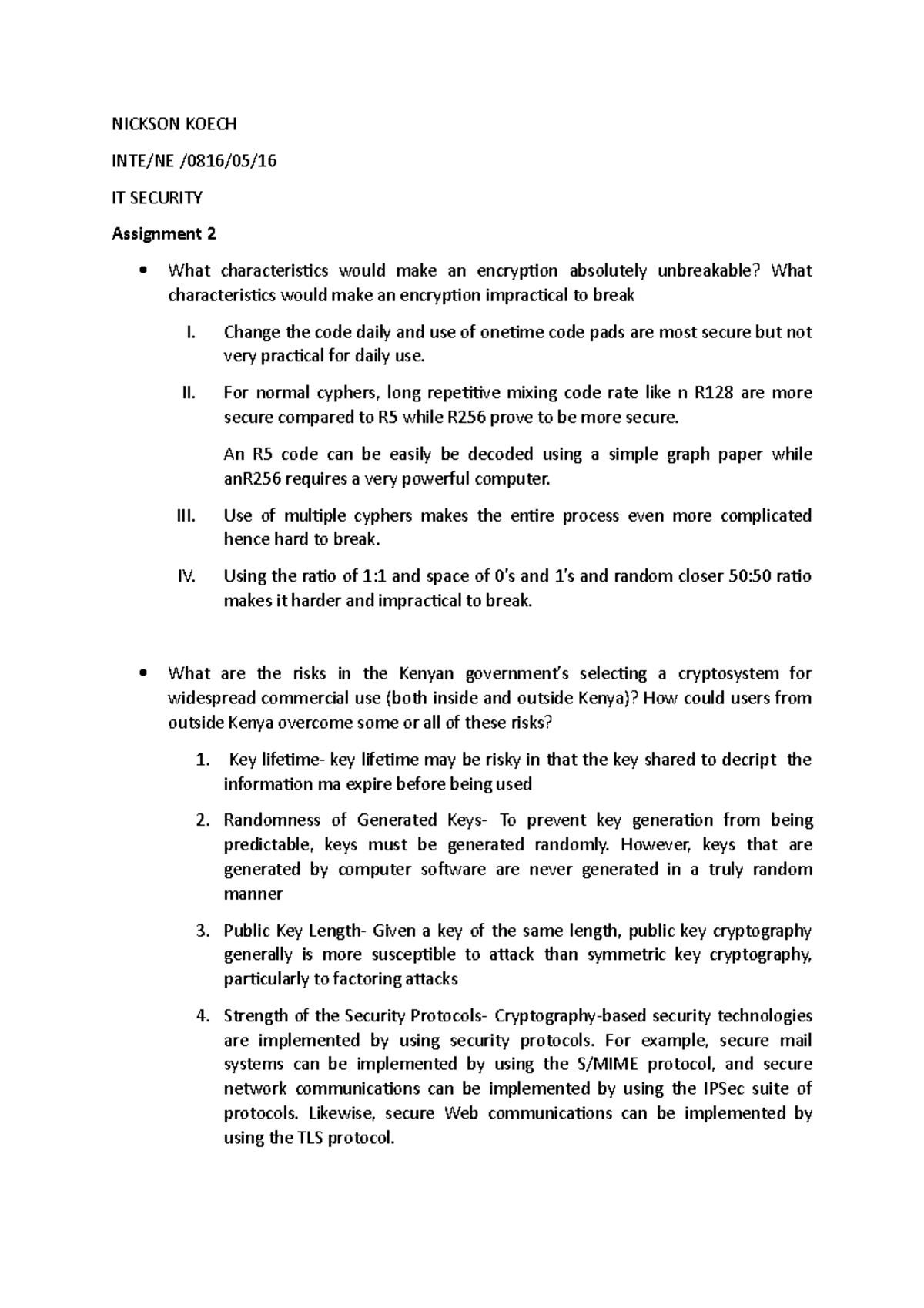 IT security assignment - NICKSON KOECH INTE/NE /0816/05/ IT SECURITY ...