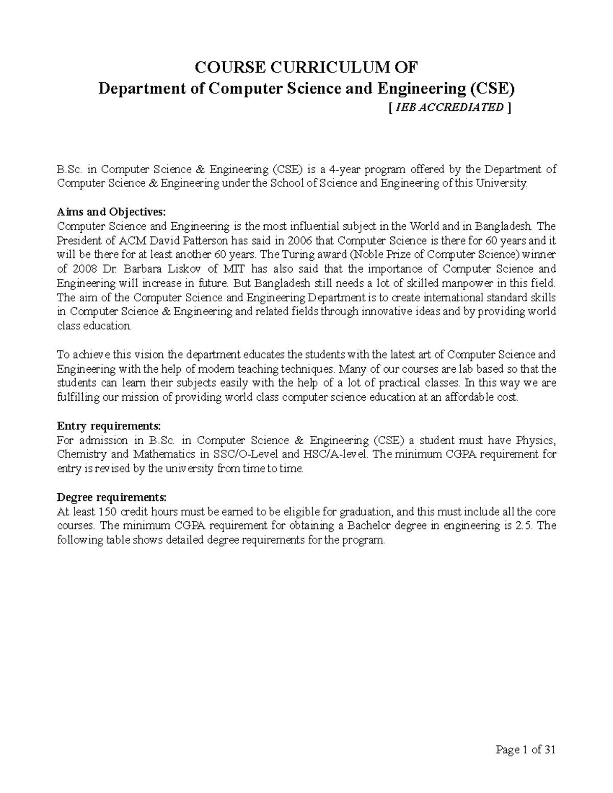 SEU CSE Course Curriculum Fresh - 150credit - COURSE CURRICULUM OF ...