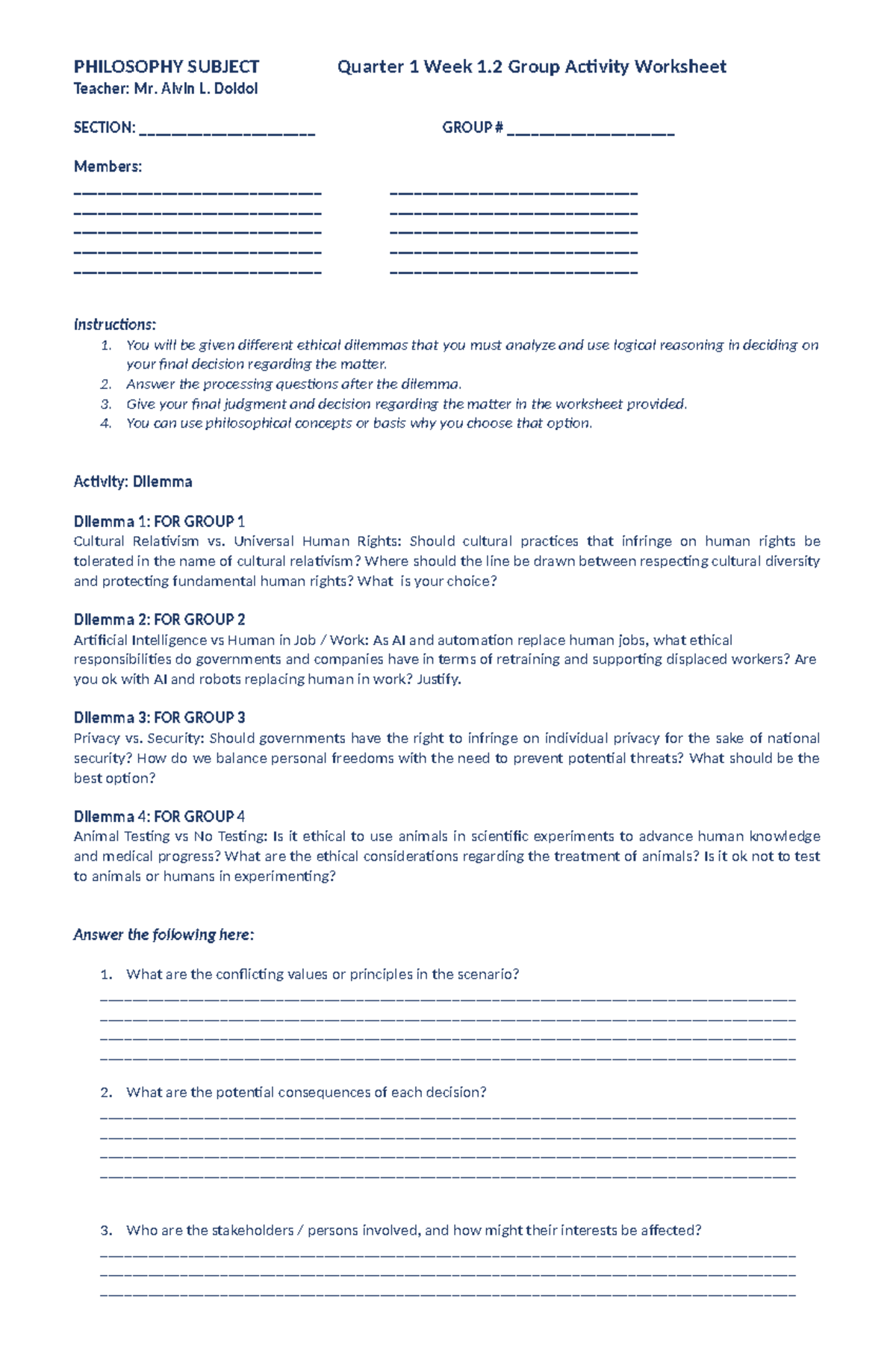 Q1-Week-1 - PHILOSOPHY SUBJECT Quarter 1 Week 1 Group Activity ...