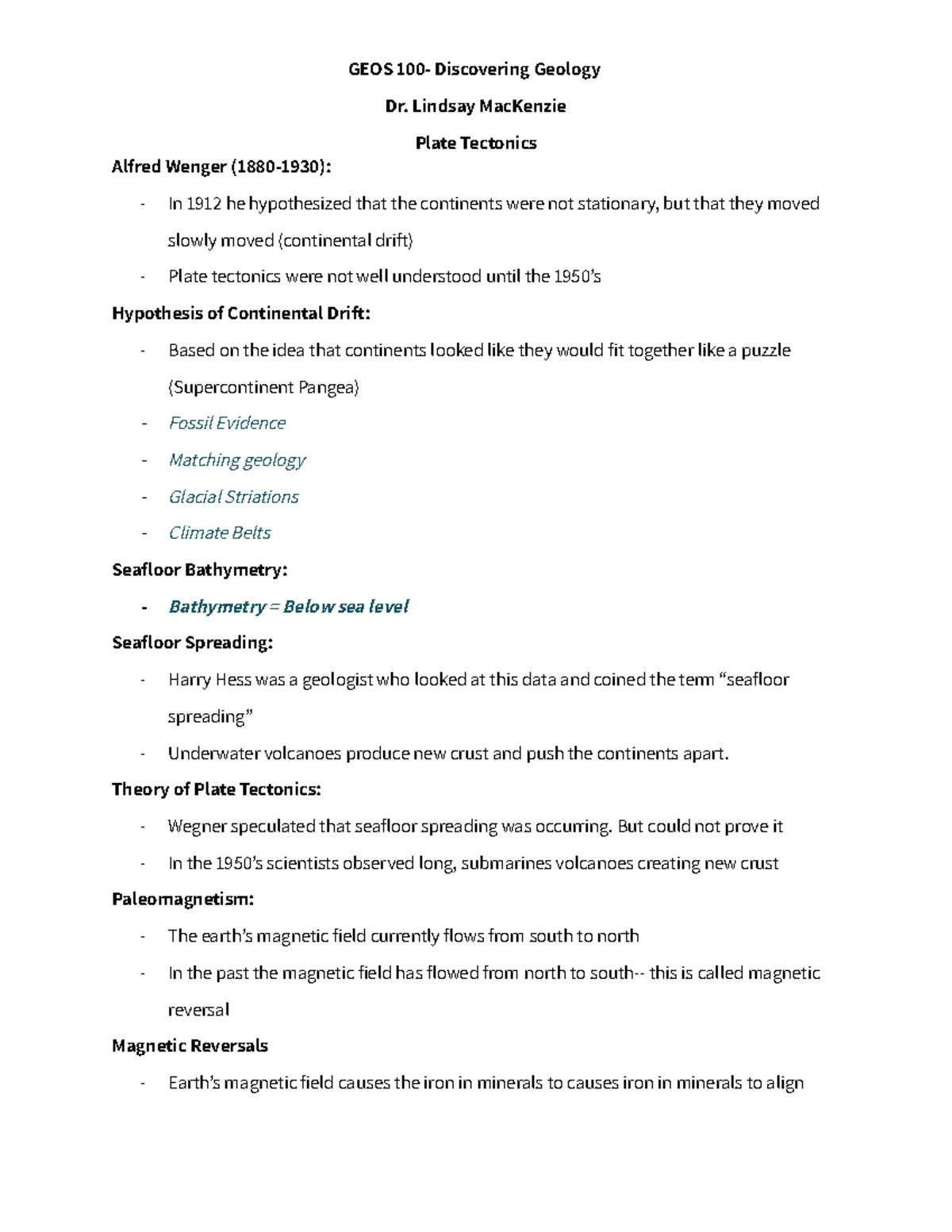 GEOS 100-Plate Tectonics - GEOS 100- Discovering Geology Dr. Lindsay ...