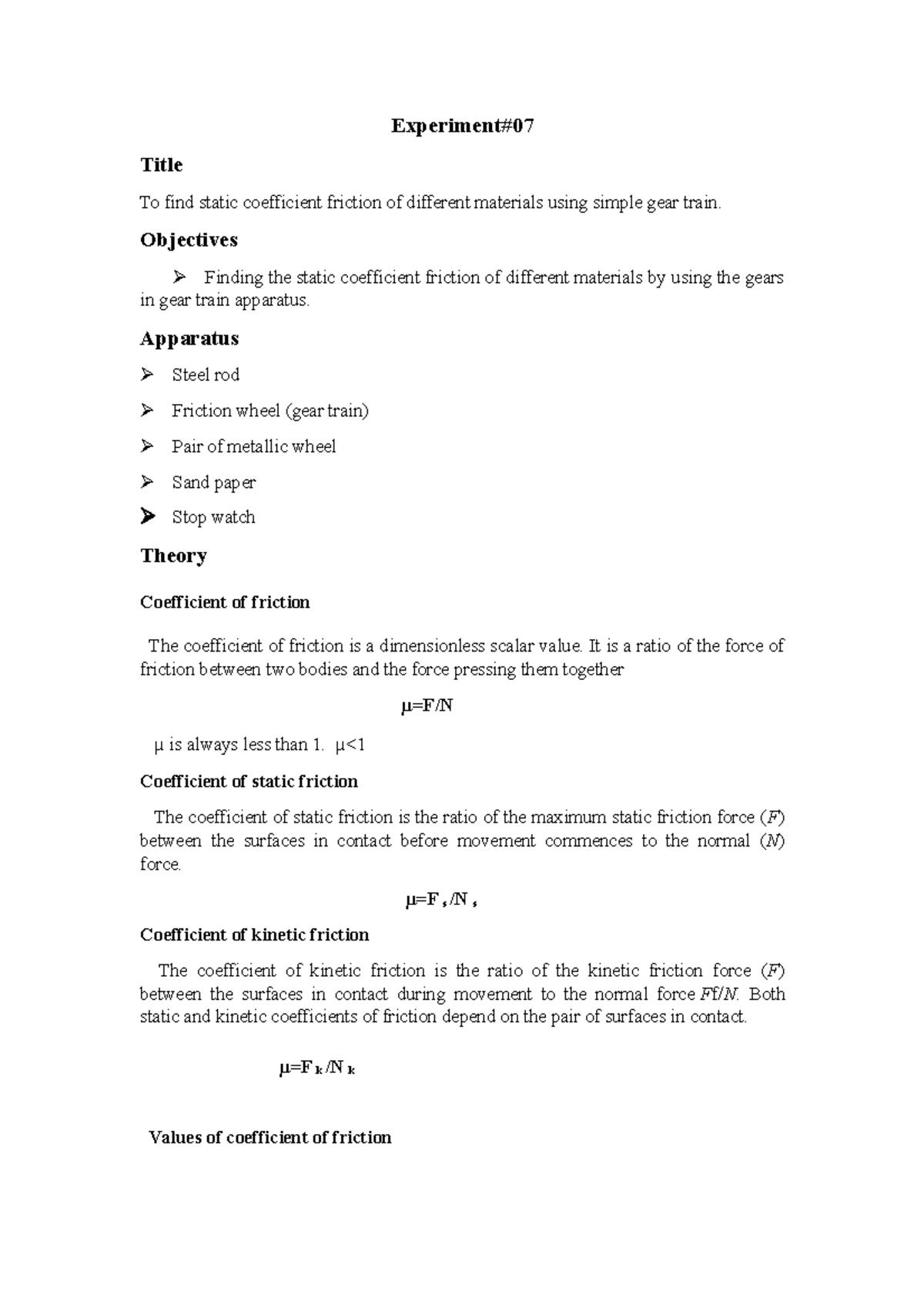 Lab Manual 7 - Lecture notes 3 - Experiment# Title To find static ...