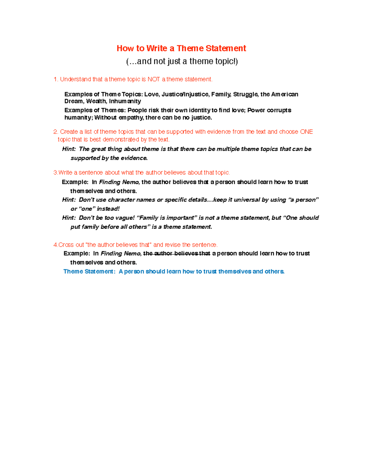 How To Write A Theme Statement Not Just A Theme Topic Understand