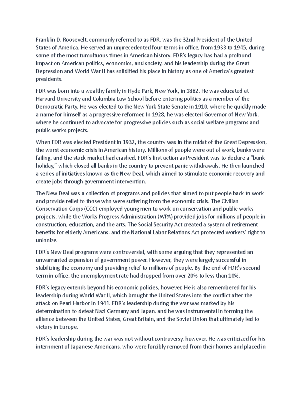 FDR and His Legacy - Franklin D. Roosevelt, commonly referred to as FDR ...