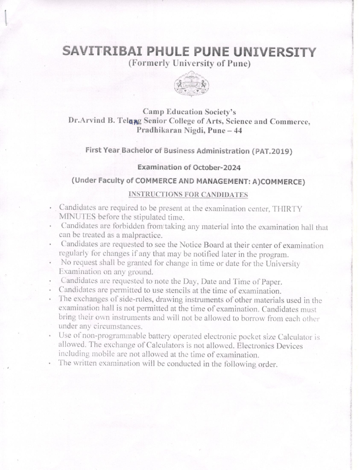 F.Y.B.B.A 2019 pattern - SAVITRIBAI PHULE PUNE UNIVERSITY (Formerly ...
