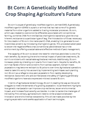 STAS - Bt corn - Bt Corn: A Genetically Modified Crop Shaping ...