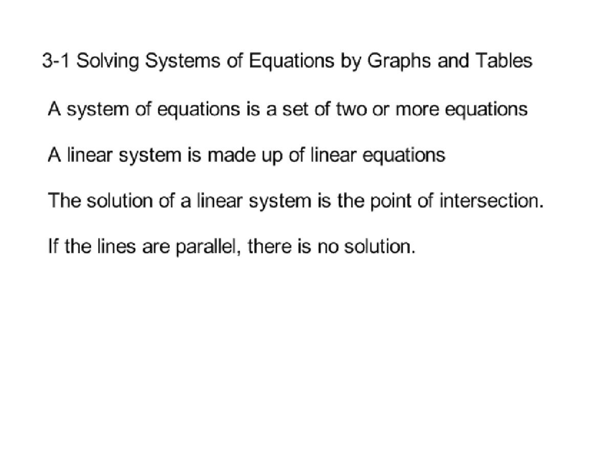 3-1 Solving systems of equations by graphs or tables - MAT 266 - Studocu