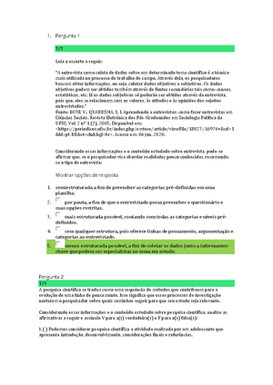 Unidade 2 - Metodologia DE Pesquisa nota 10 - AOL 2 – METODOLOGIA DE PESQUISA Pergunta 1 Segundo ...