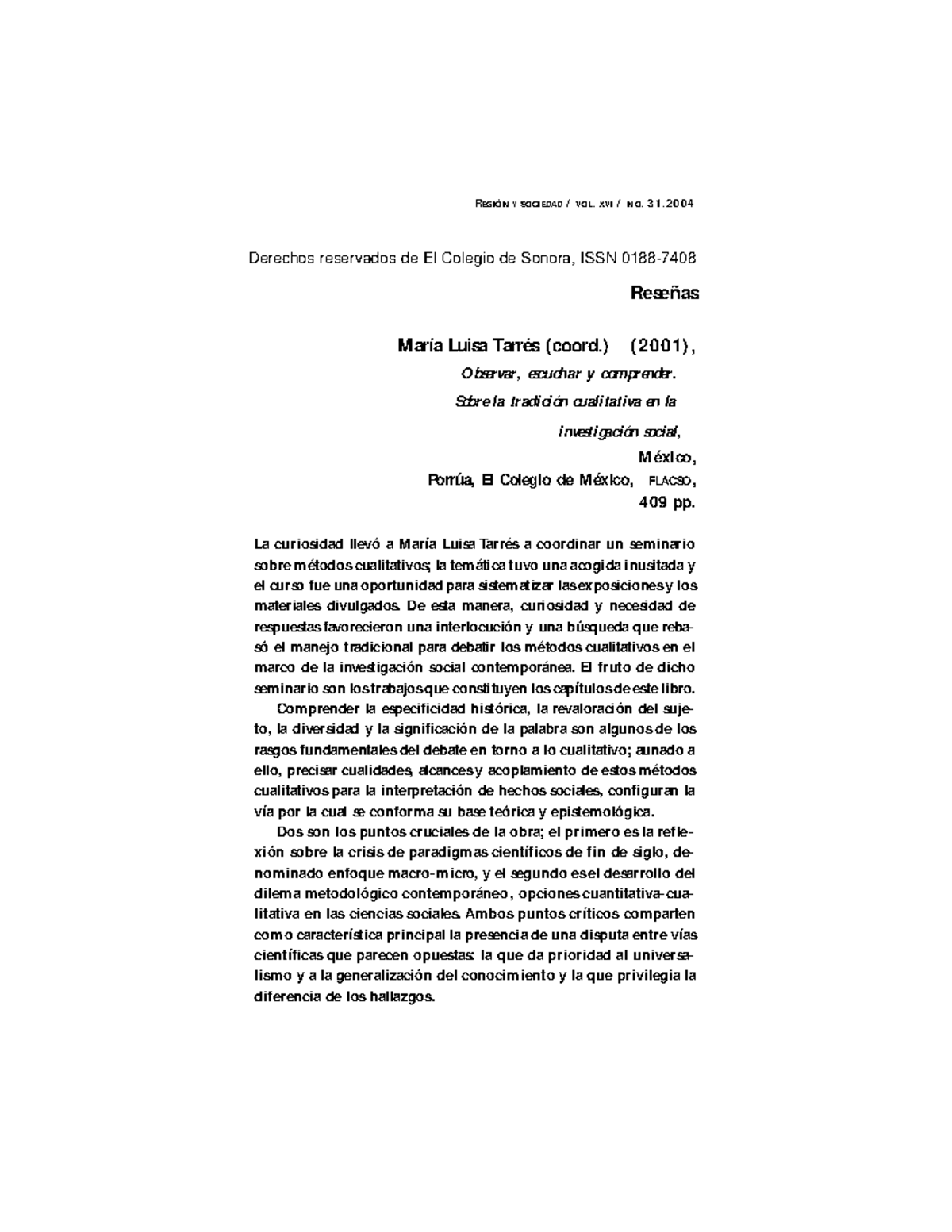 Reseña 1 de Observar, escuchar y comprender de María Luisa Tarrés ... Reseña 1 de Observar, escuchar y comprender de María Luisa Tarrés ...