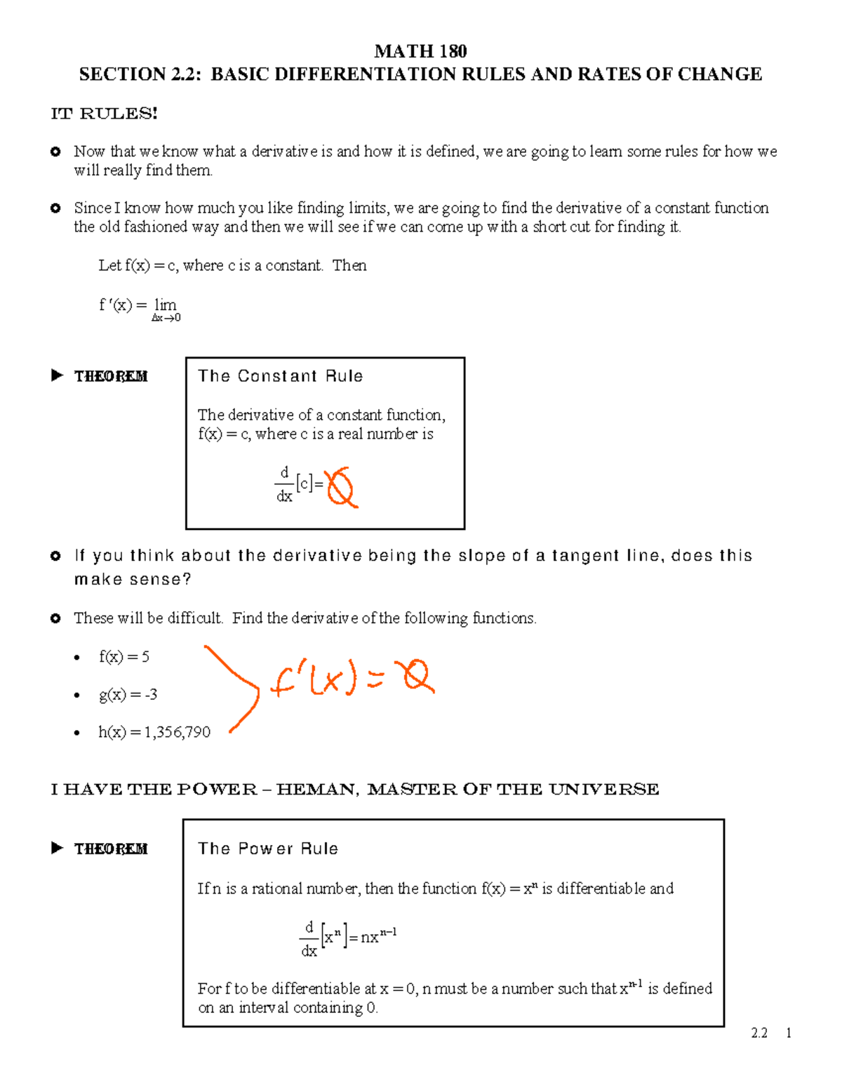 Lesson 2.2 Calc 2 - MATH 180 SECTION 2: BASIC DIFFERENTIATION RULES AND ...