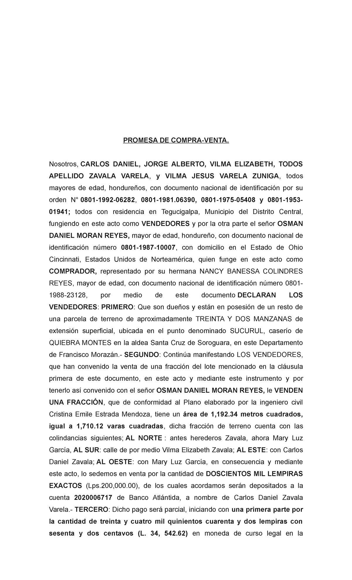 Contrato Privado DE Compra - PROMESA DE COMPRA-VENTA. Nosotros, CARLOS ...