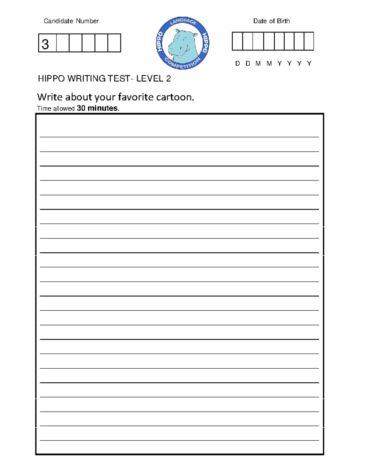 Hippo 2 Writing 2015 - thses - Candidate Number Date of Birth HIPPO ...