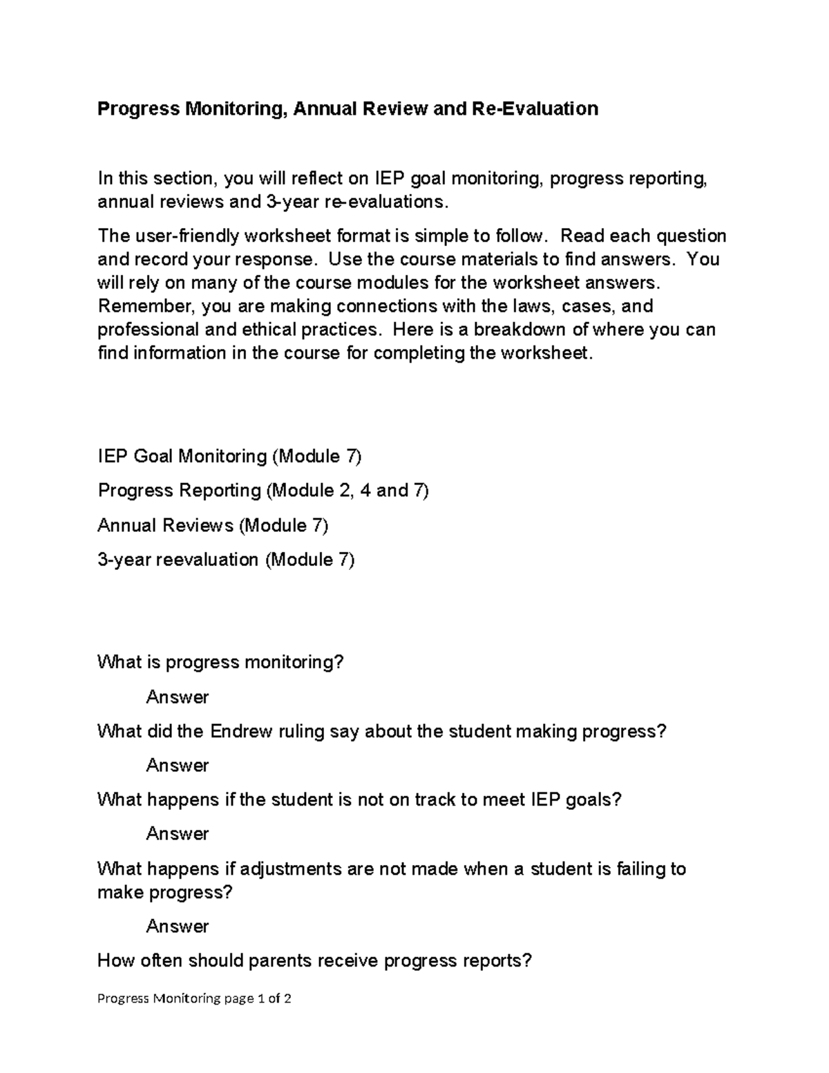 progress monitor - Progress Monitoring, Annual Review and Re-Evaluation ...