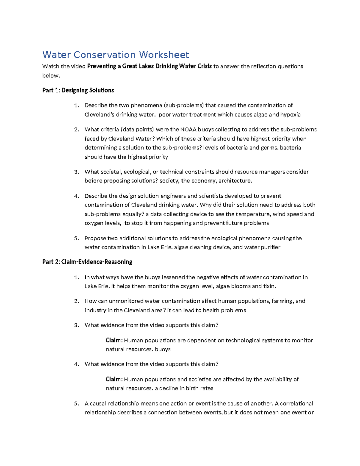 Water conservation worksheet - Water Conservation Worksheet Watch the ...