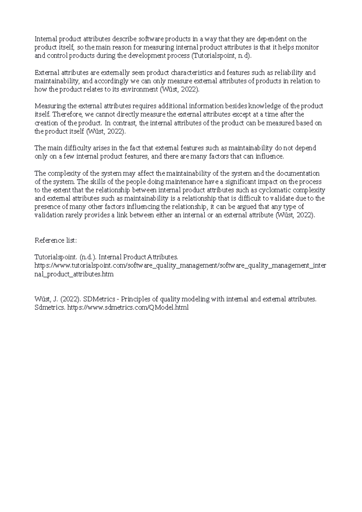 Disc 6 - Discussion Assignment unit 6 - Internal product attributes ...